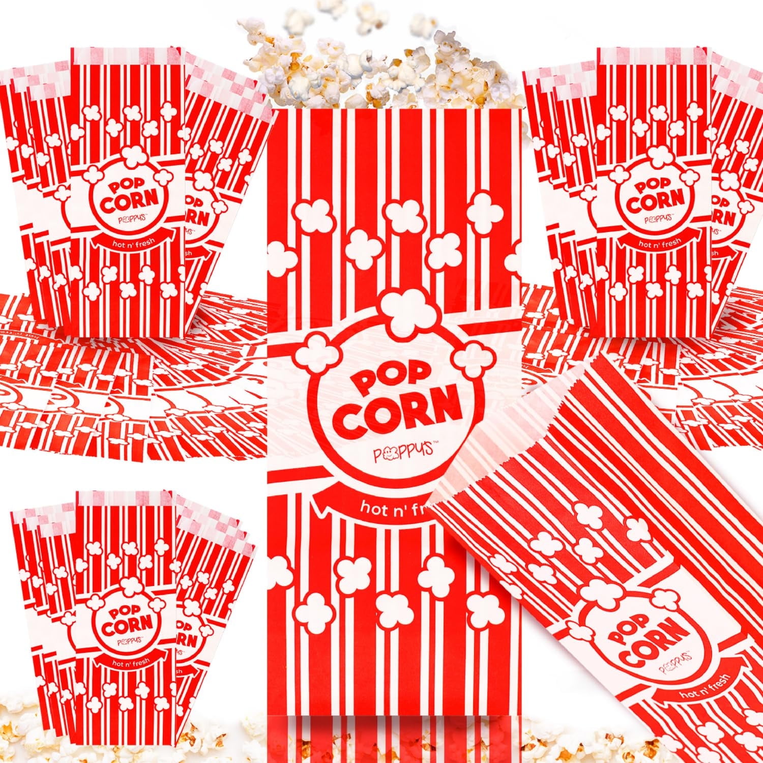Poppy's Paper Popcorn Bags – 100 2 oz Concession-Grade Bags, Popcorn Machine Accessories for ...