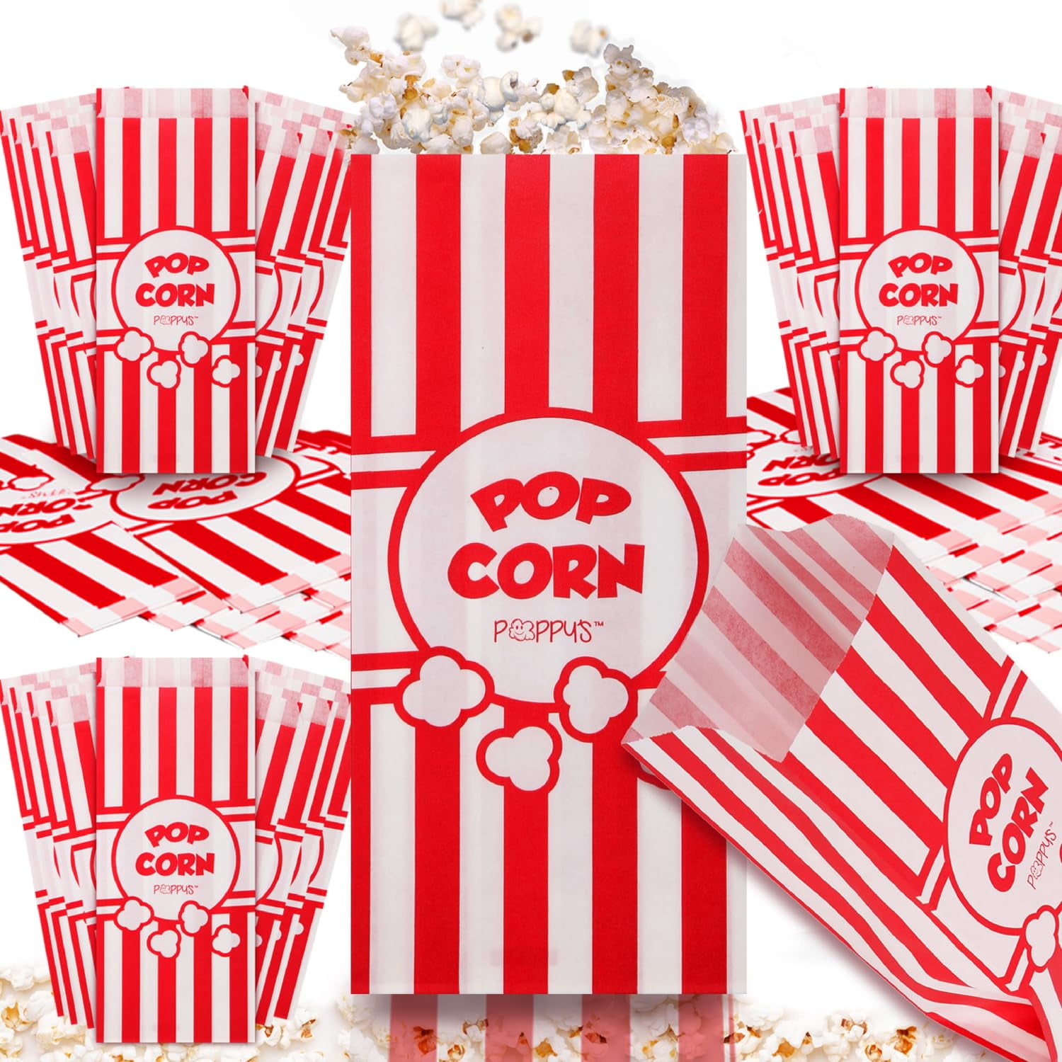 Poppy's Paper Popcorn Bags - 1000 1oz Concession-Grade Bags, Popcorn Machine Accessories for ...