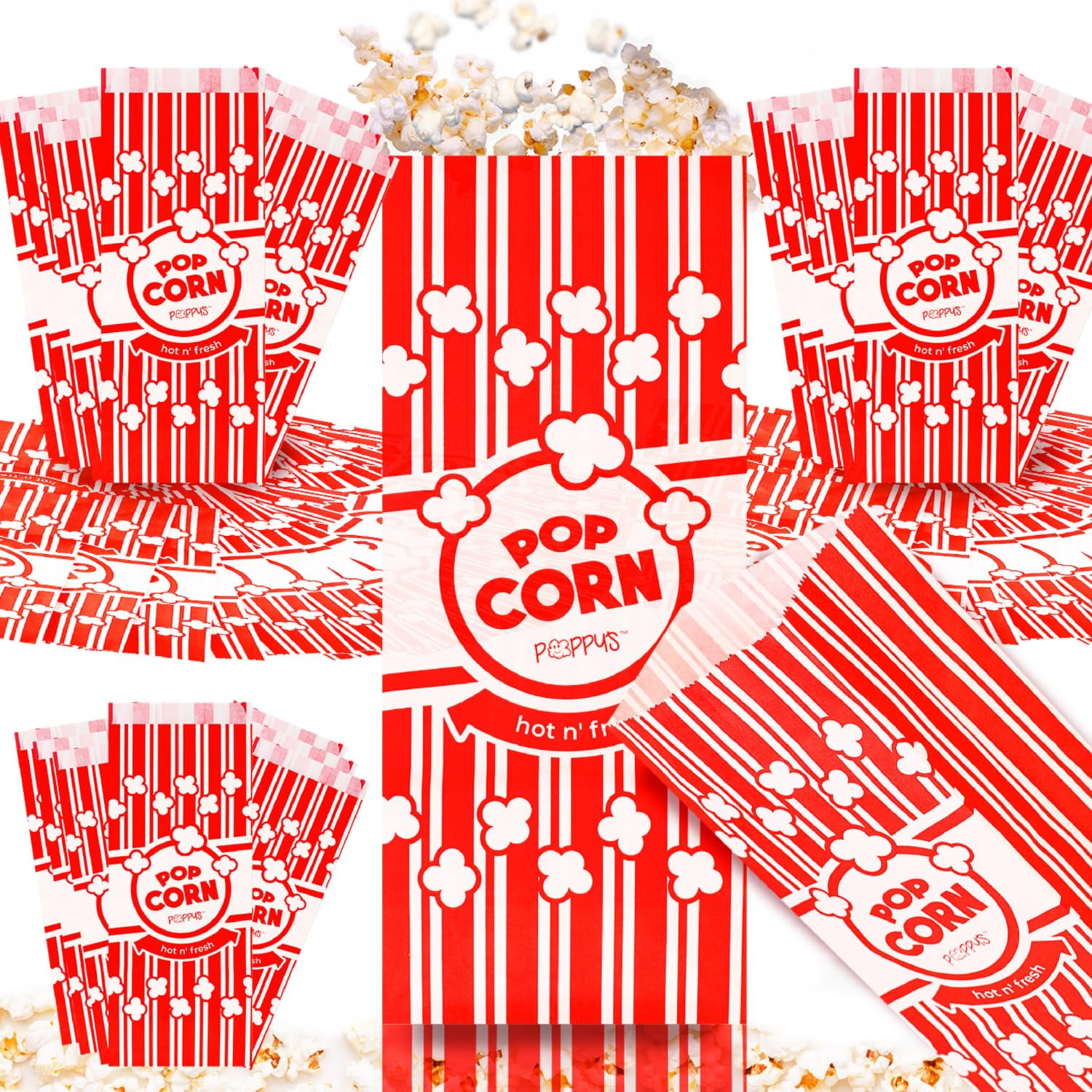 Poppy's Paper Popcorn Bags – 25 2 oz Concession-Grade Bags, Popcorn ...