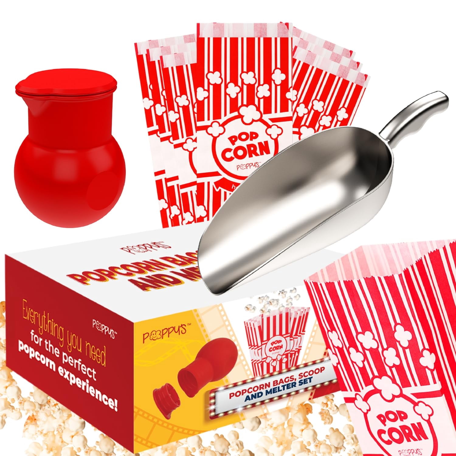 Poppy's popcorn scoop and popcorn bags bundle (1oz 150 Bags), nostalgic ...