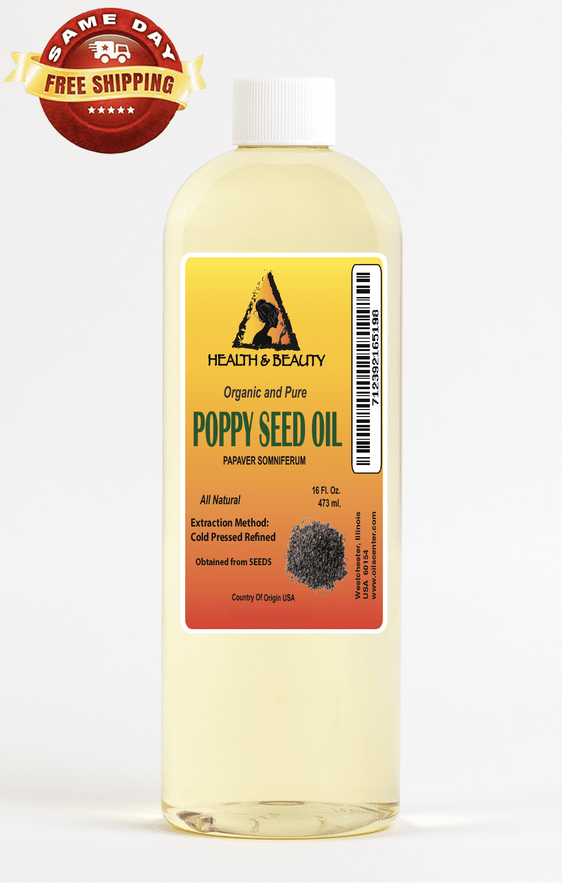 Poppy seed oil refined organic cold pressed 100% pure natural 32 oz ...