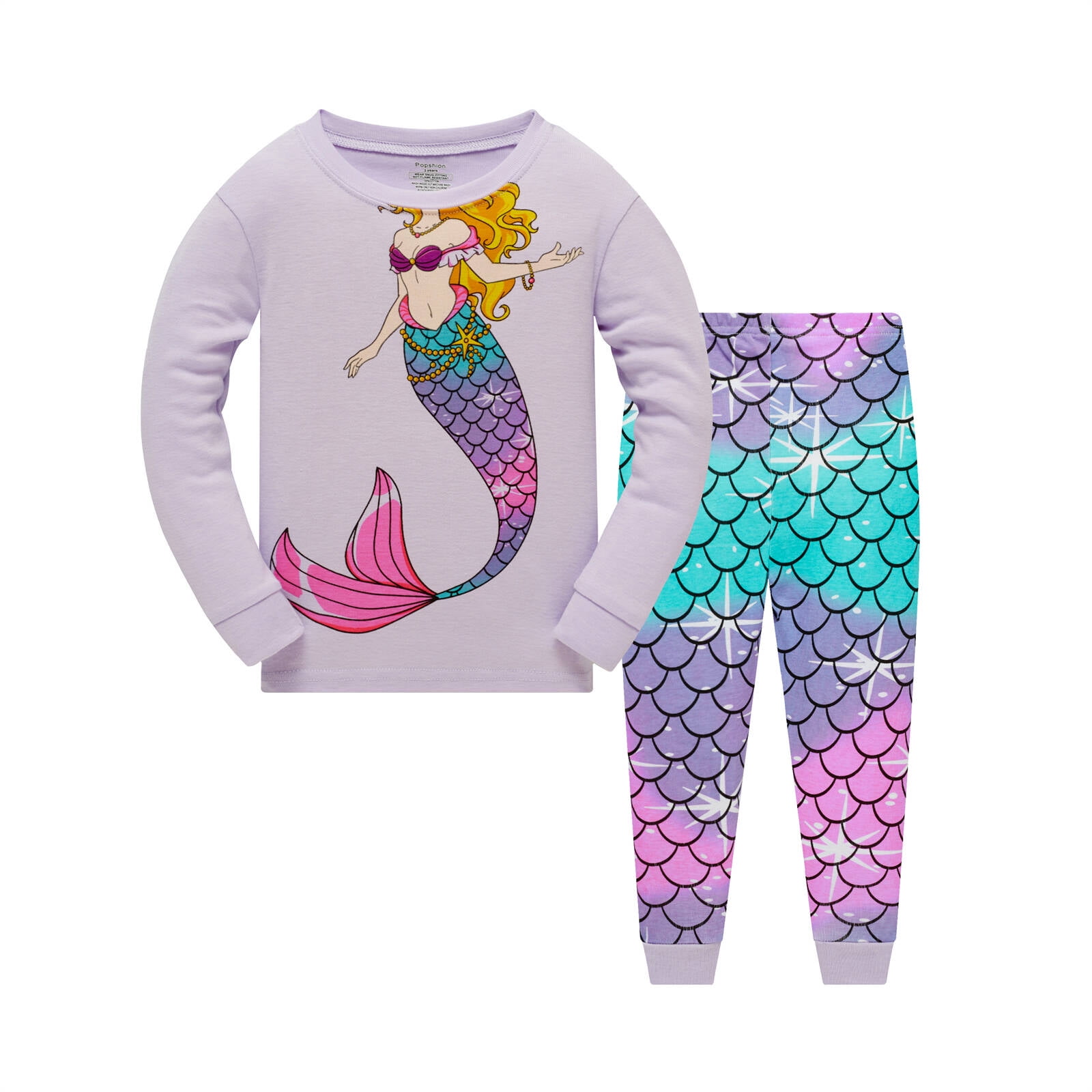 Popshion Baby Girls Mermaid Pyjamas Glow in the Dark Pjs Long Sleeve ...