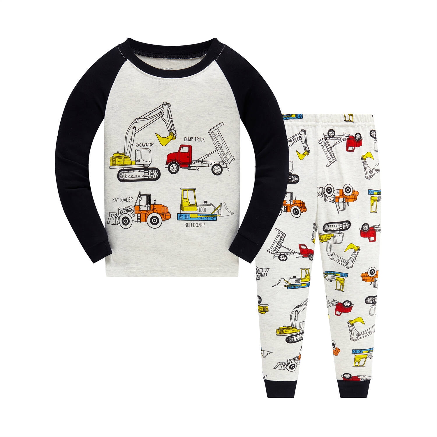 Popshion Boys Engineering Vehicle Print Pajamas Toddler Kids 100% ...