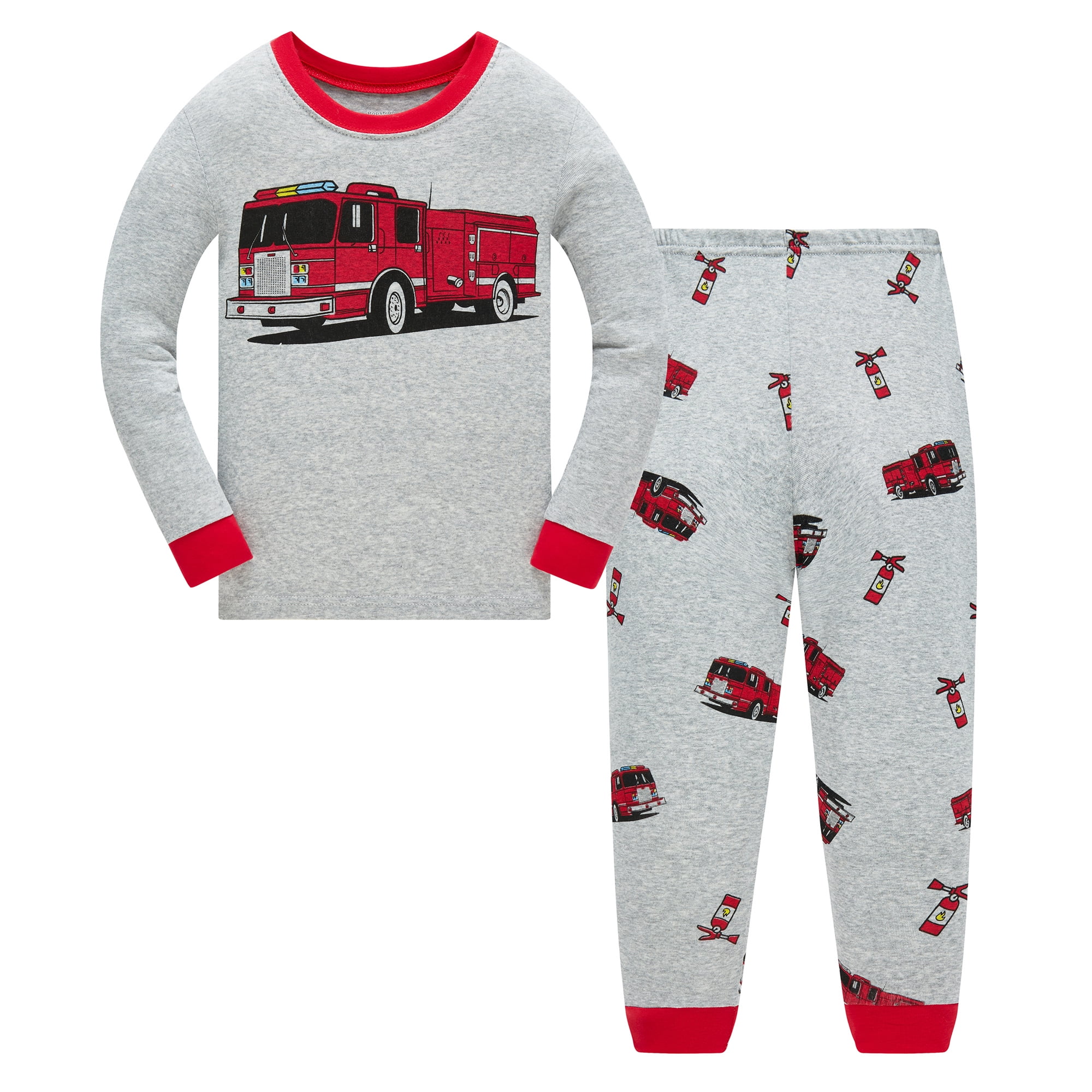 Popshion Boys Pajamas for Toddler Clothes Set Fire Truck Sleepwear Long ...