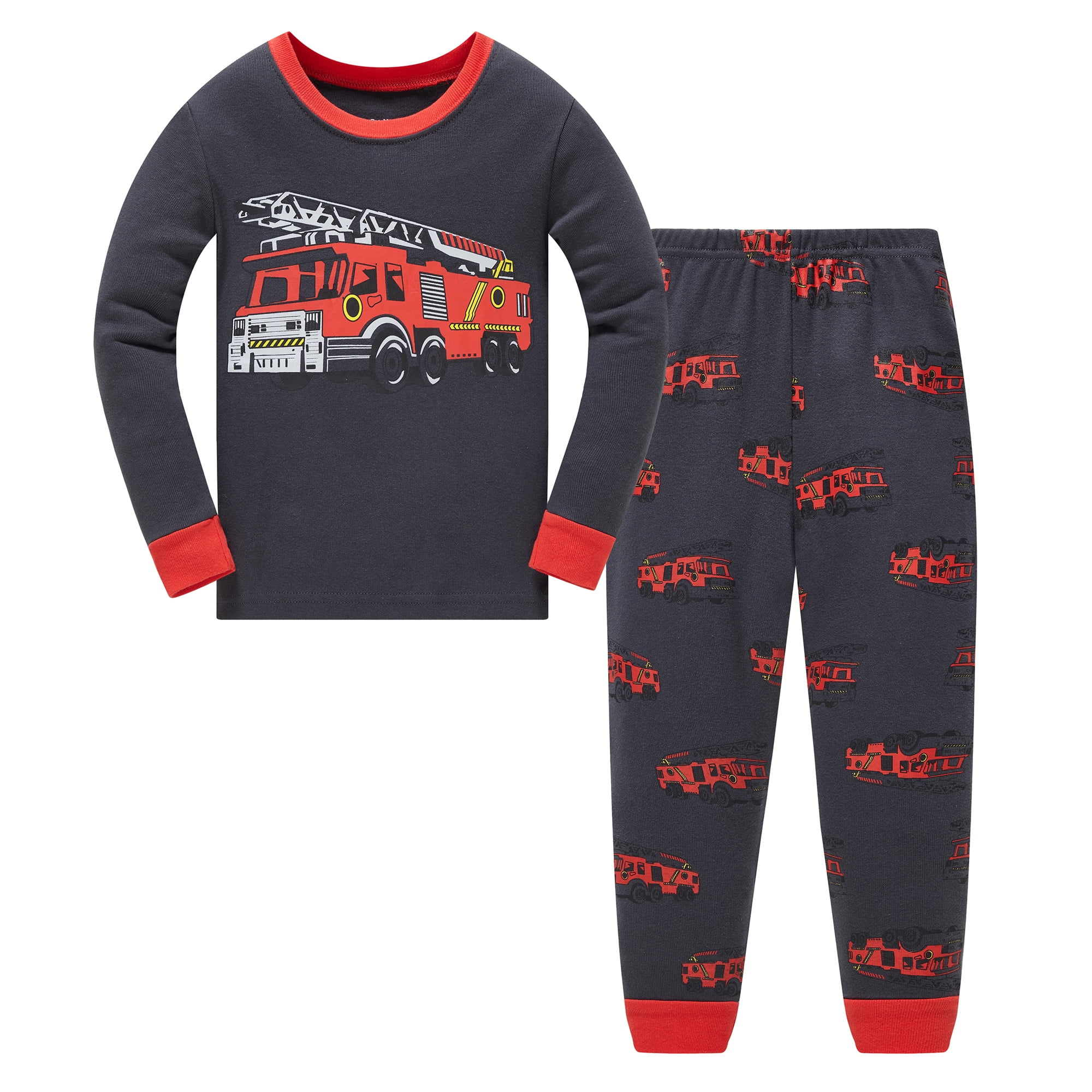 Popshion Boys Pajamas for Toddler Kids Clothes Set Fire Truck Sleepwear ...