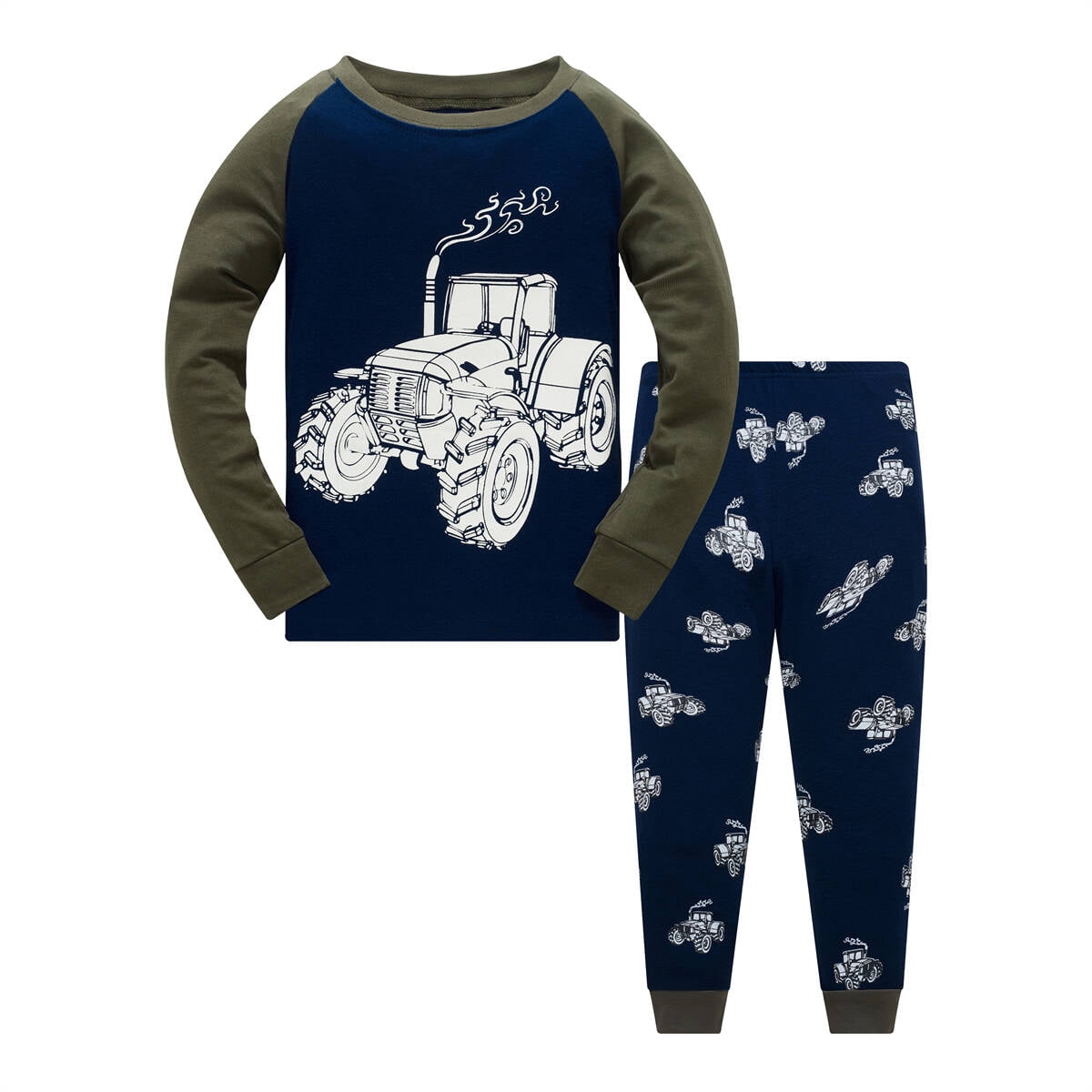 Popshion Glow in the Dark Tractor Pajamas for Boys 100% Cotton 2 Piece ...