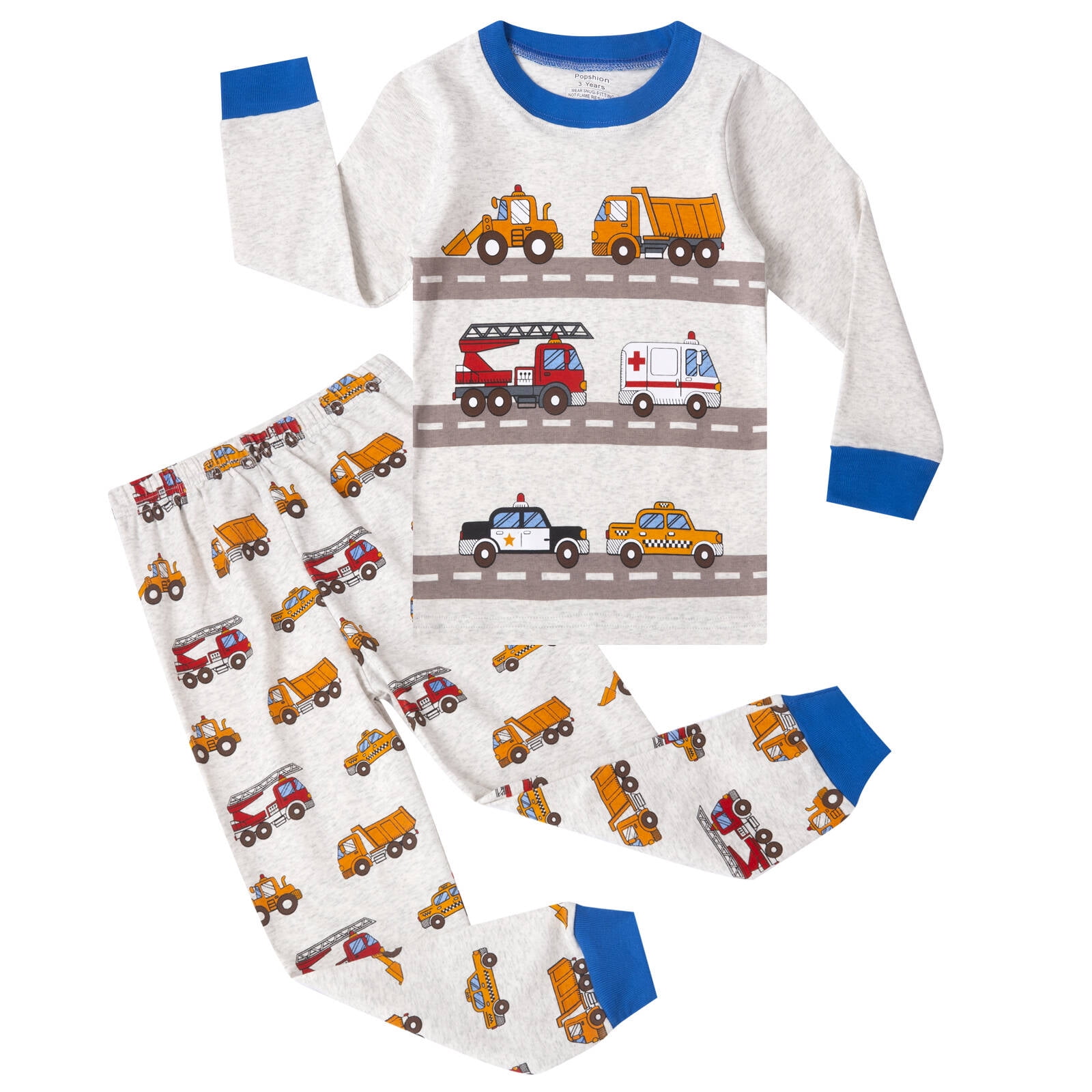 Popshion Little Boys Pajamas Cartoon Ca Truck Print 100% Cotton ...