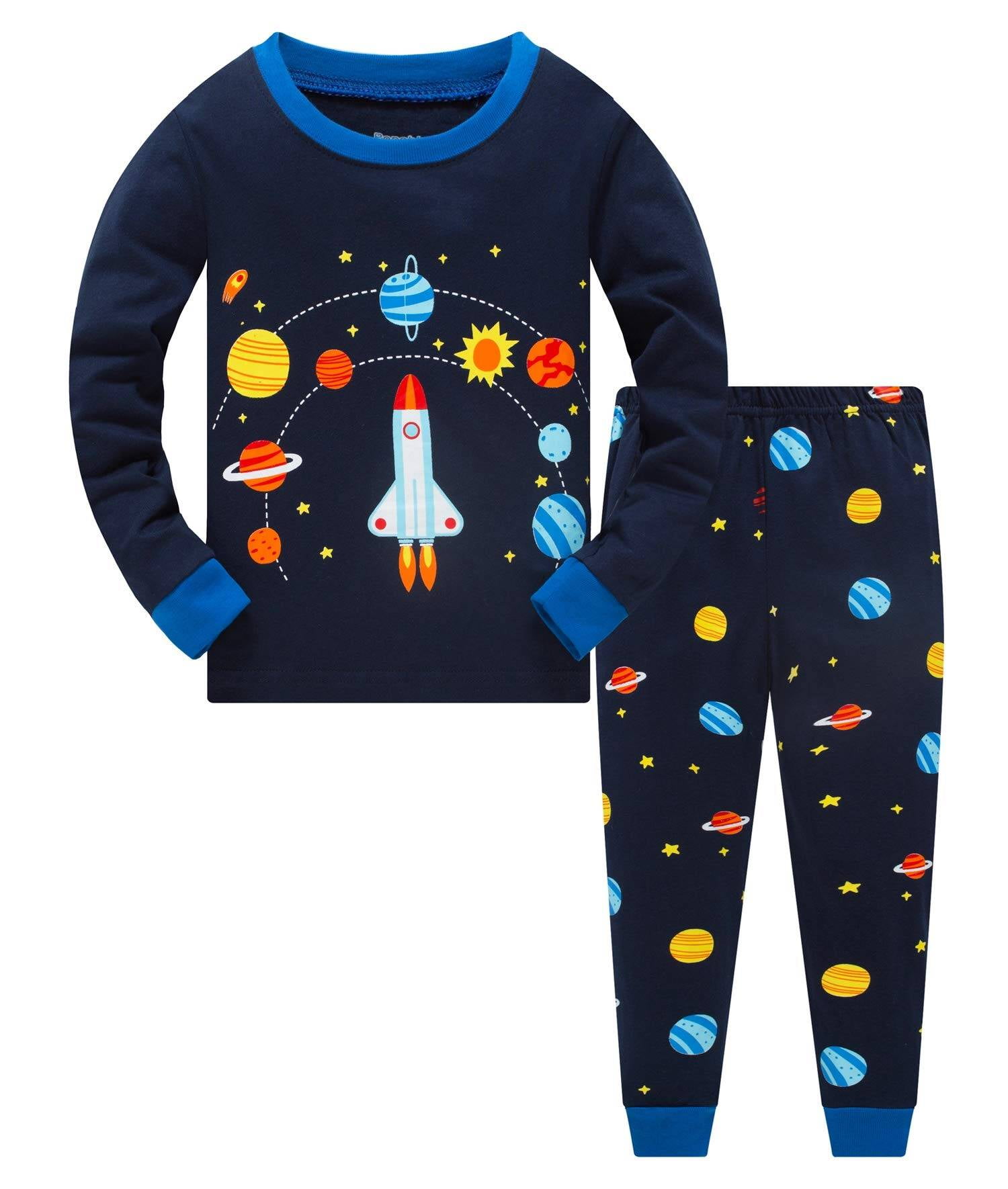 Popshion Little Boys Pajamas Space Planets Pjs 2 Piece Set Toddler 100% ...