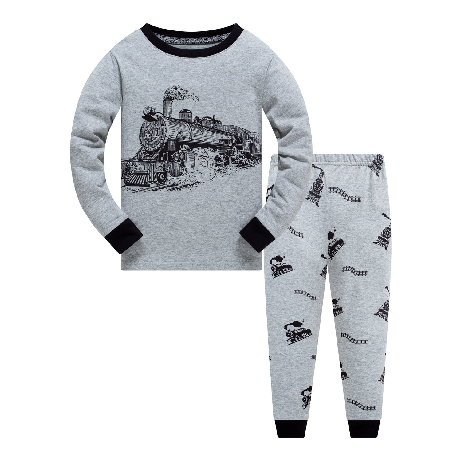 Popshion Little Boys Pajamas for Toddler Kids Clothes Set Train Sleepwear Long Sleeve 100% ...