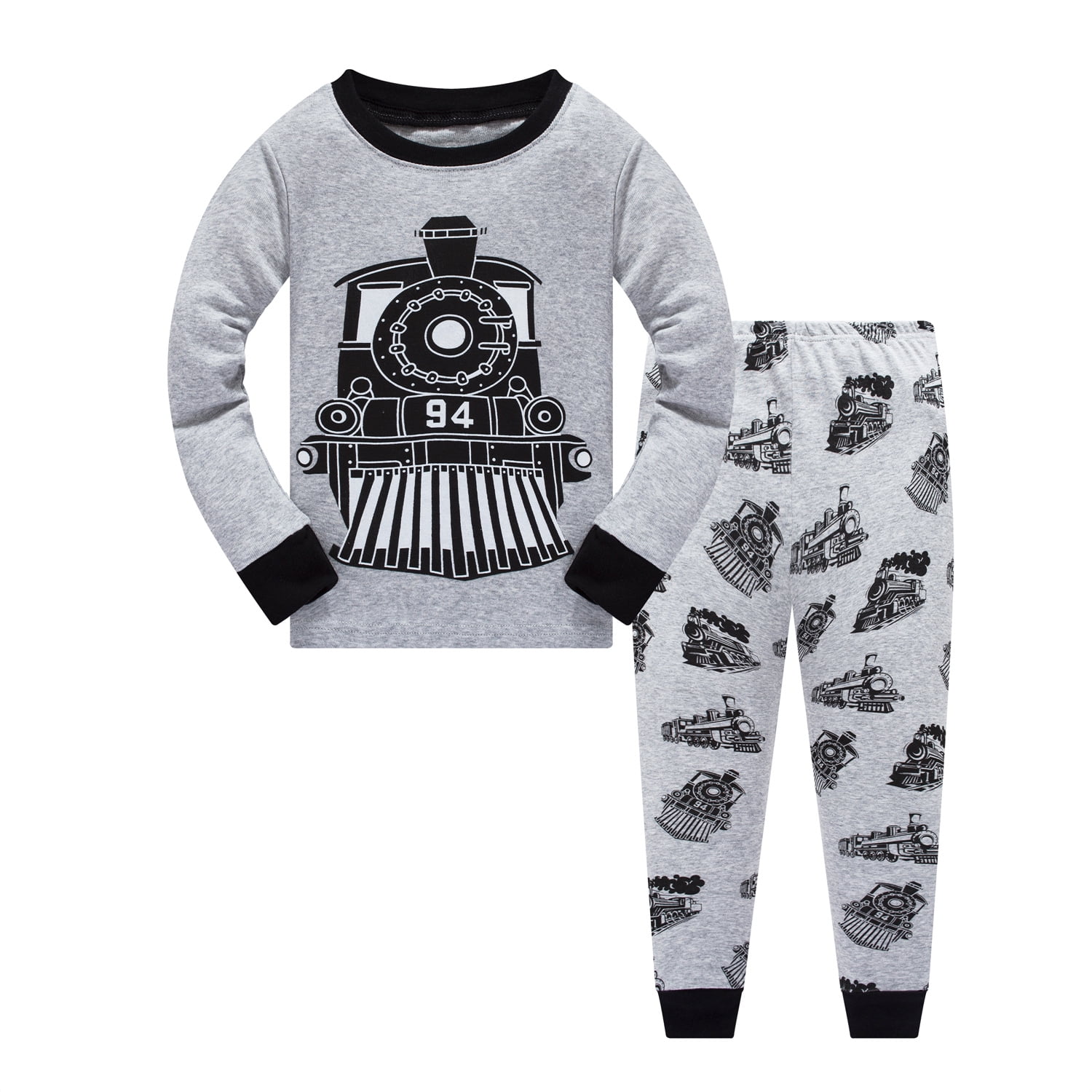 Popshion Little Boys Pajamas for Toddler Kids Clothes Set Train Sleepwear Long Sleeve 100% ...