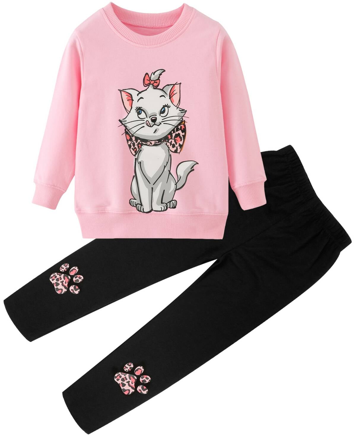 Popshion Little Girls Pink Cat Sweatshirts and Cat Paw Print Pants ...