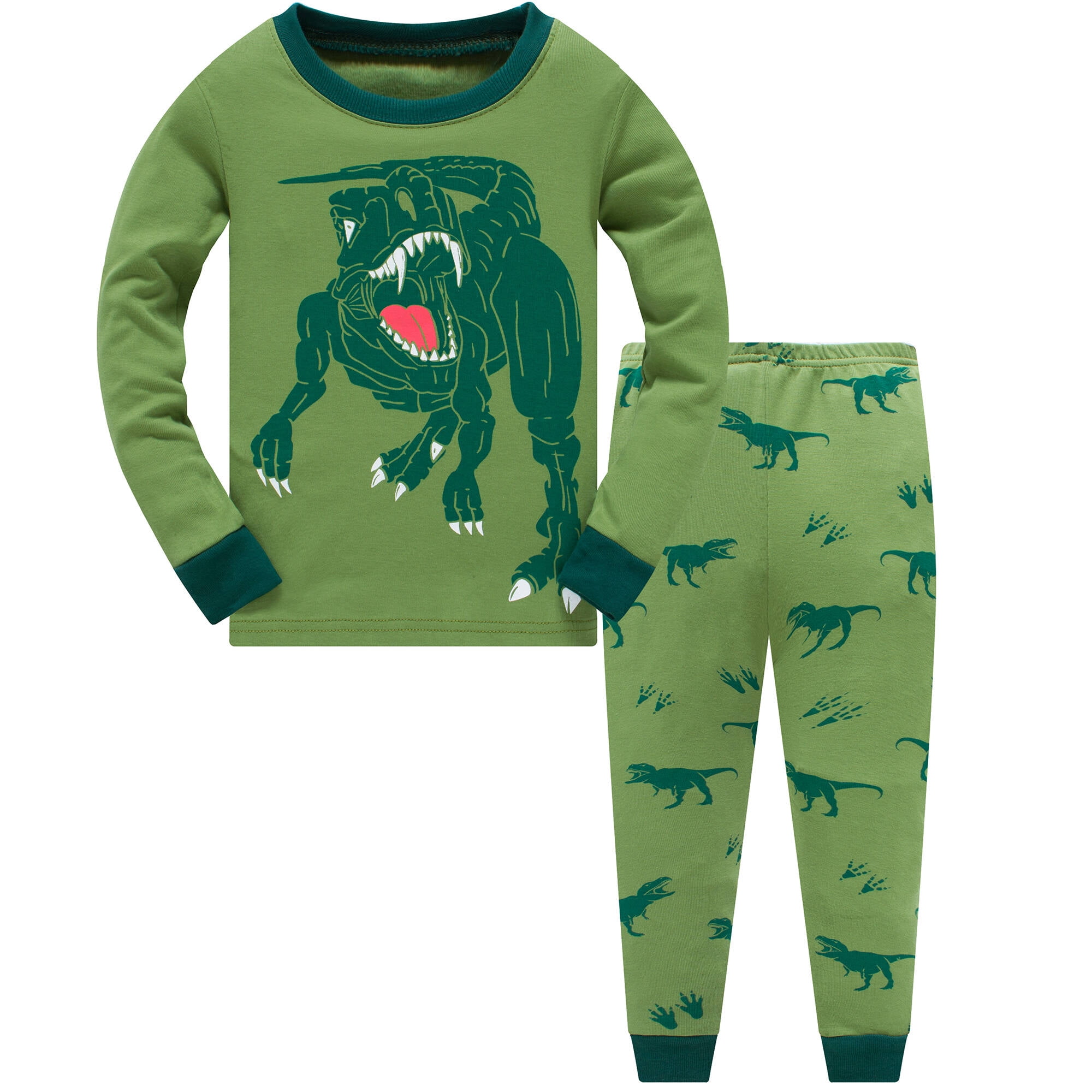Popshion Toddler Boys Dinosaur Pajamas 100% Cotton T-Rex Long Sleeve Sleepwear Kids 2 Piece ...