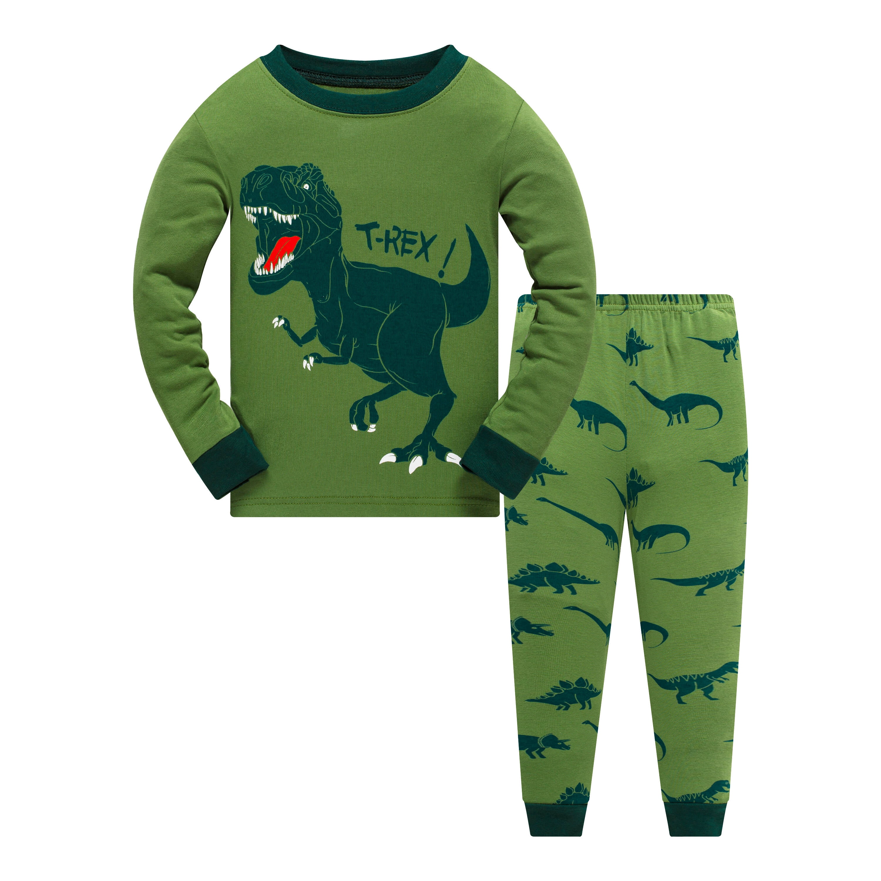 Popshion Toddler Boys Pajamas 100% Cotton T-Rex Dinosaur Sleepwear ...