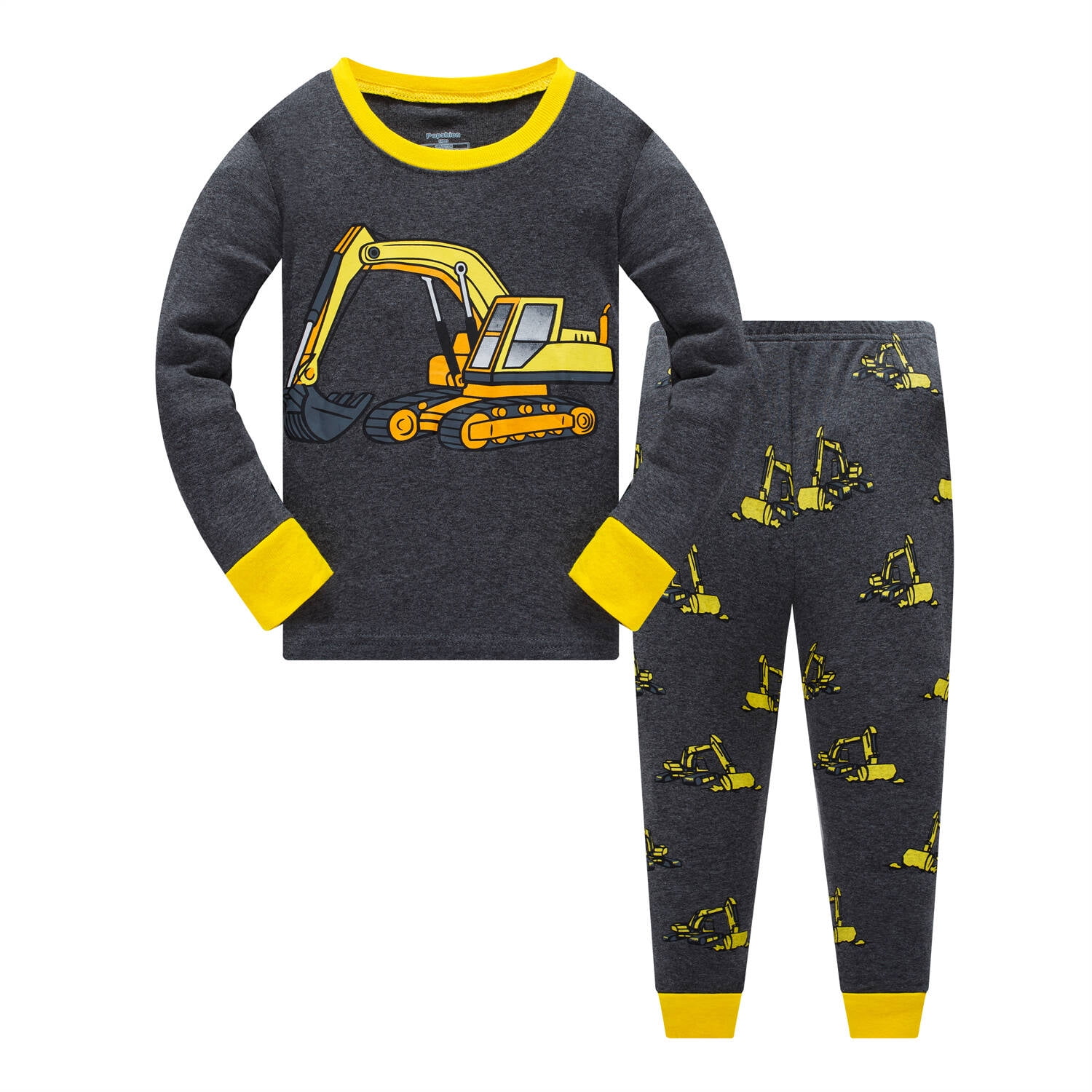 Popshion Toddler Boys Pajamas Excavator Print 100% Cotton Pjs 2 Piece ...