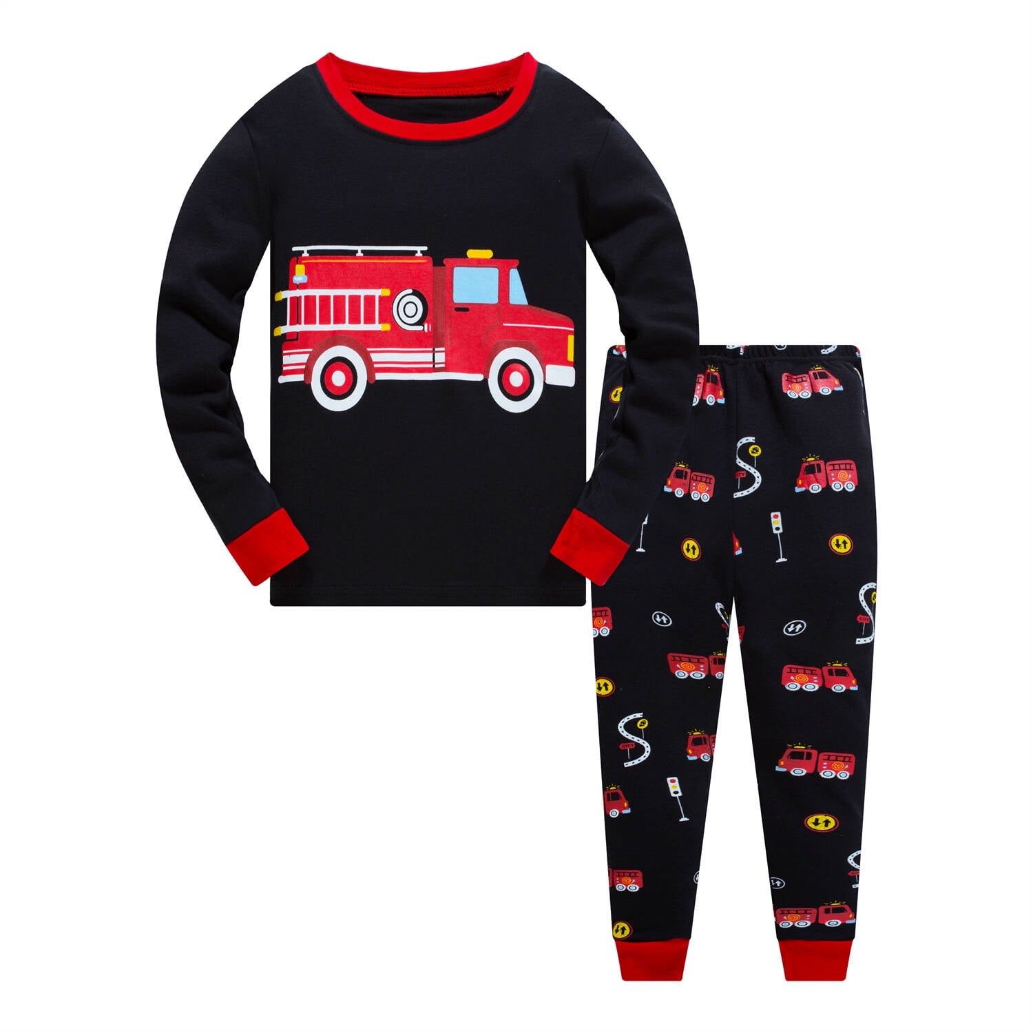 Popshion Toddler Boys Pajamas, Fire Truck Pattern, 100% Cotton ...