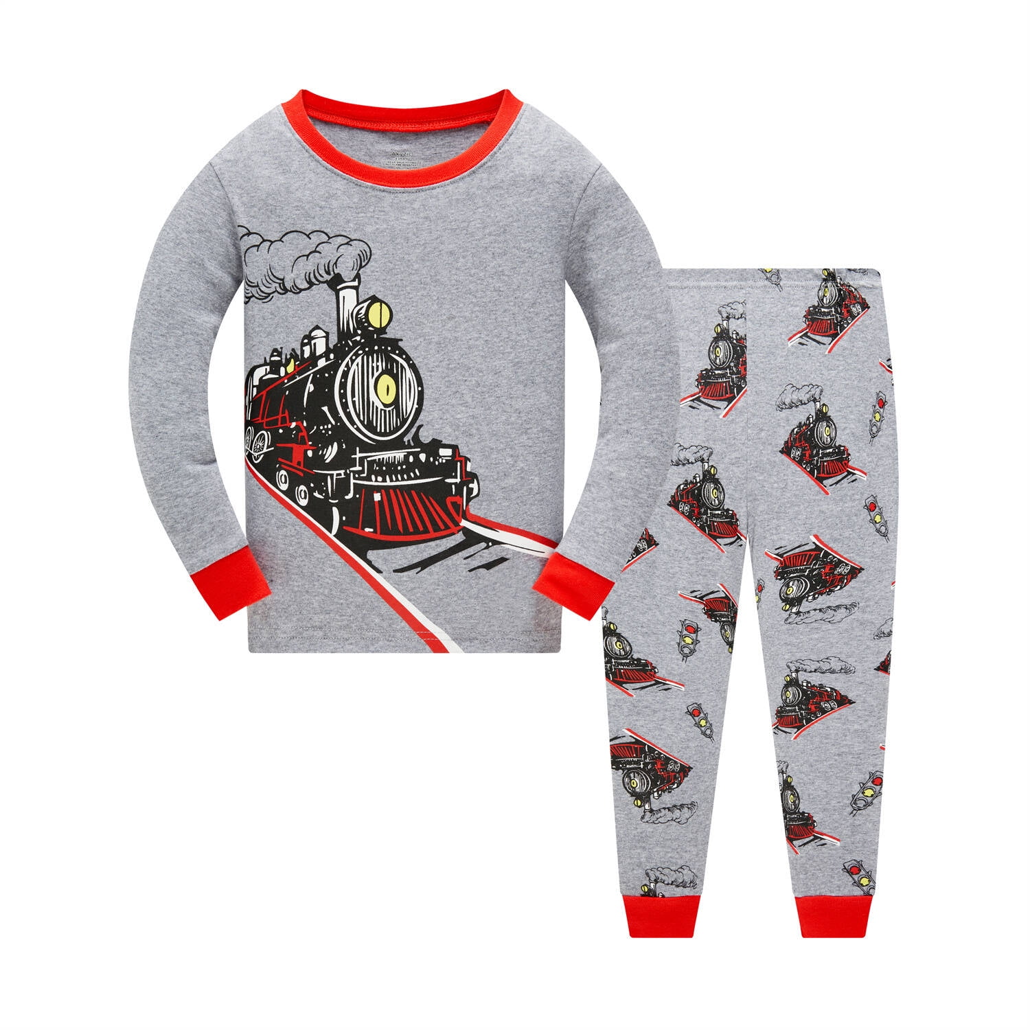 Popshion Toddler Boys Pajamas Set Cool Train Print Kids 100% Cotton 2 ...
