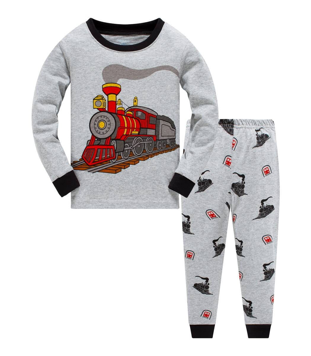 Popshion Toddler Boys Train Pajamas 100% Cotton Gray Pjs 2 Piece Long ...