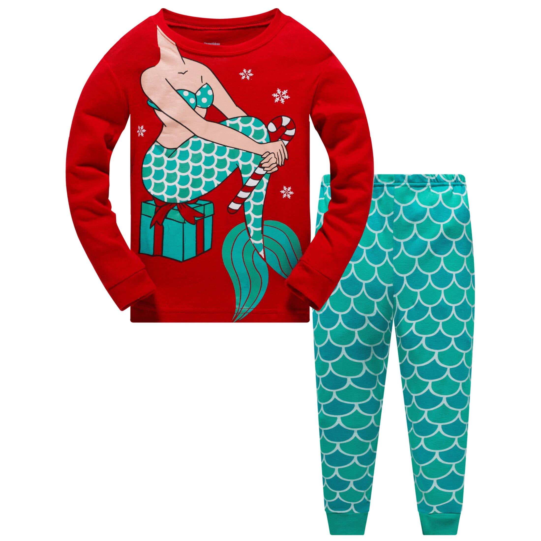 Popshion Toddler Girl Mermaid Long Sleeve and Pants Snug-Fit Pajamas, 2-Piece, Size 7 Years ...