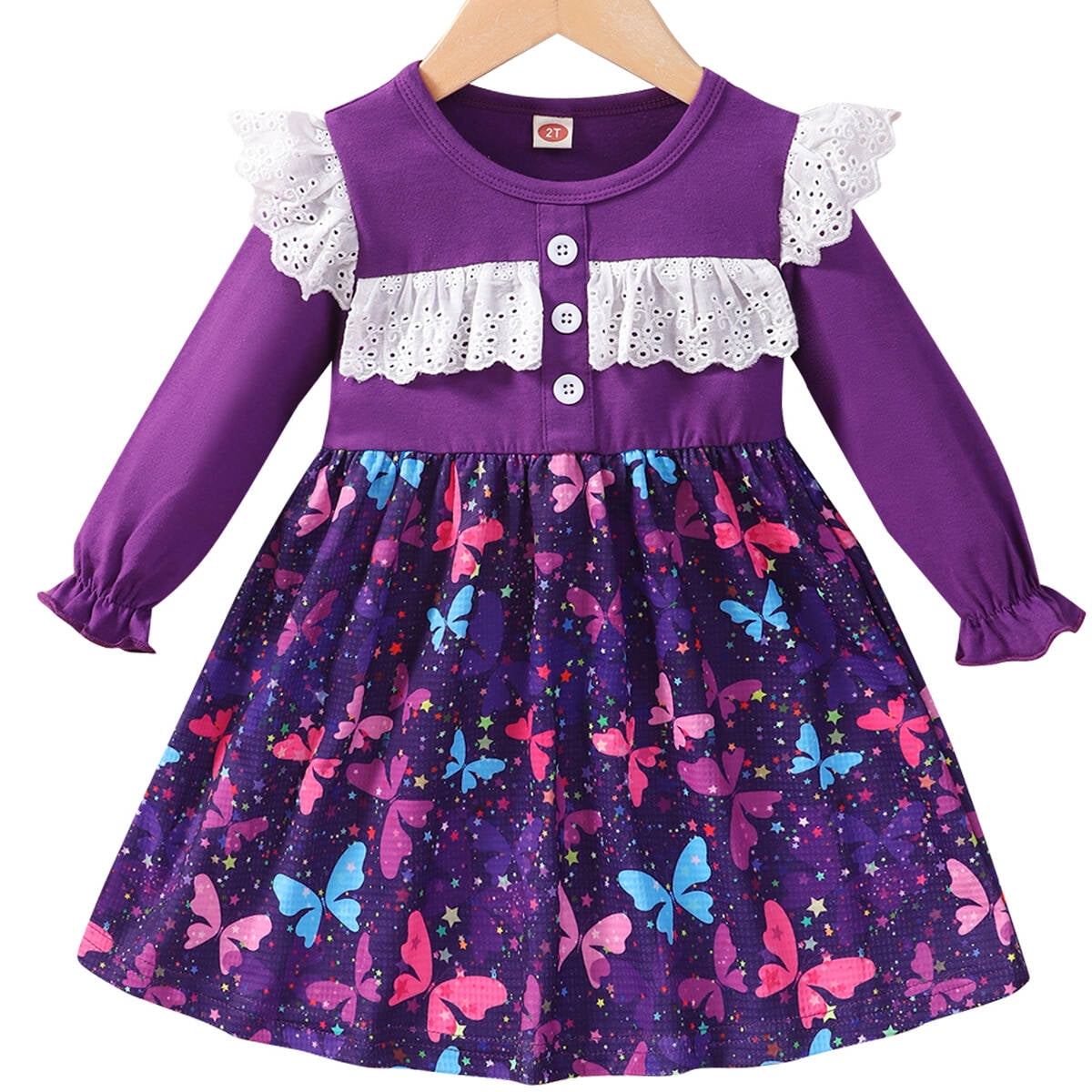 Popshion Toddler Girls Butterfly Dress Casual Mid-length Dress Spring ...