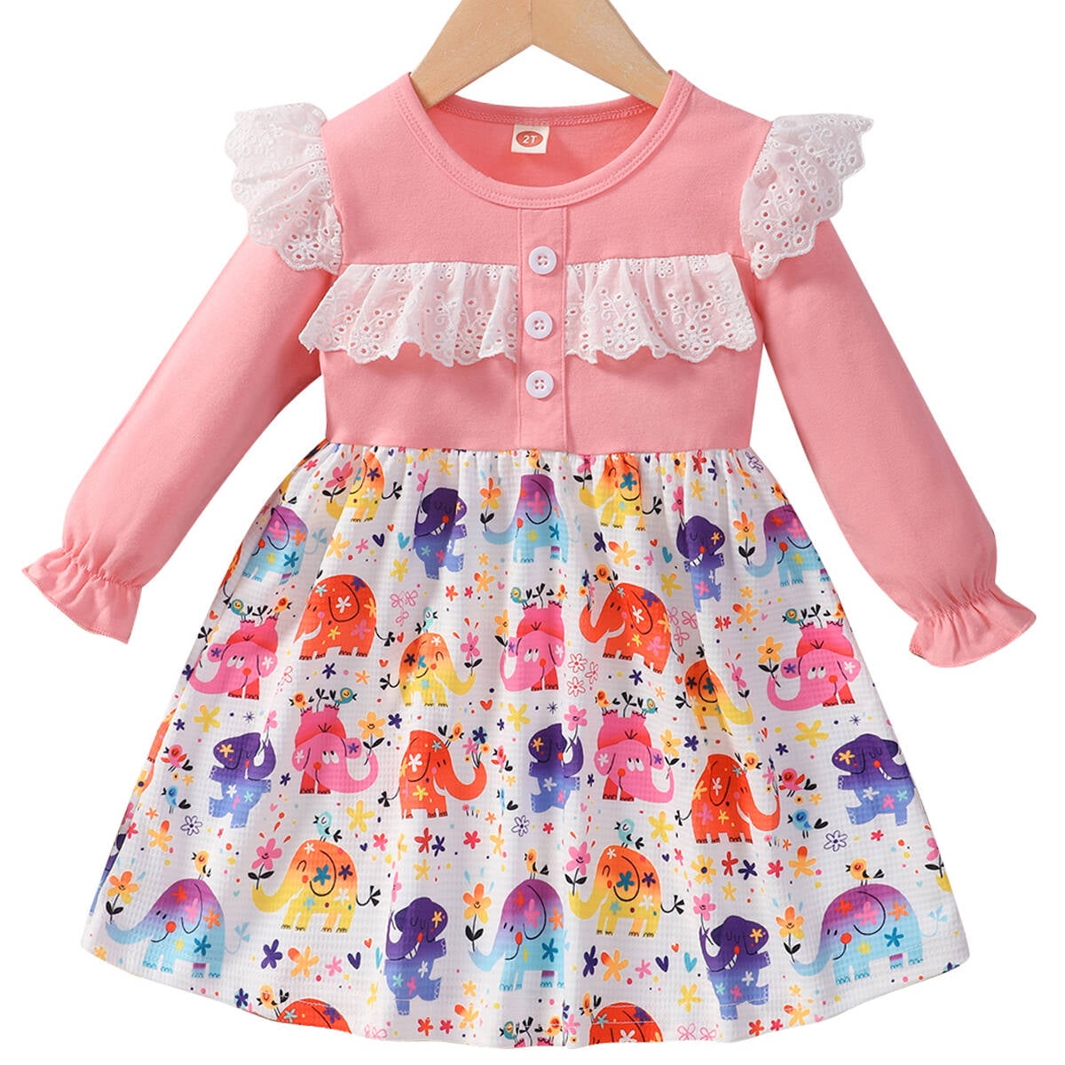 Popshion Toddler Girls Elephant Dress Casual Mid-length Ruffle Dresses ...