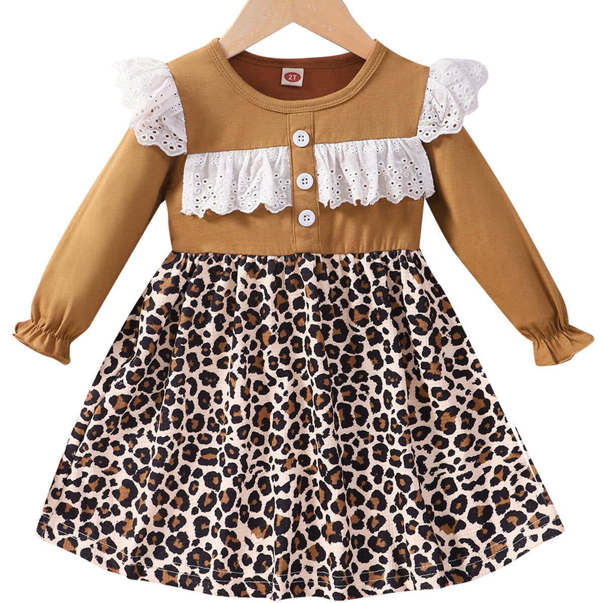 Popshion Toddler Girls Leopard Dress Casual Mid-length Ruffle Dresses ...
