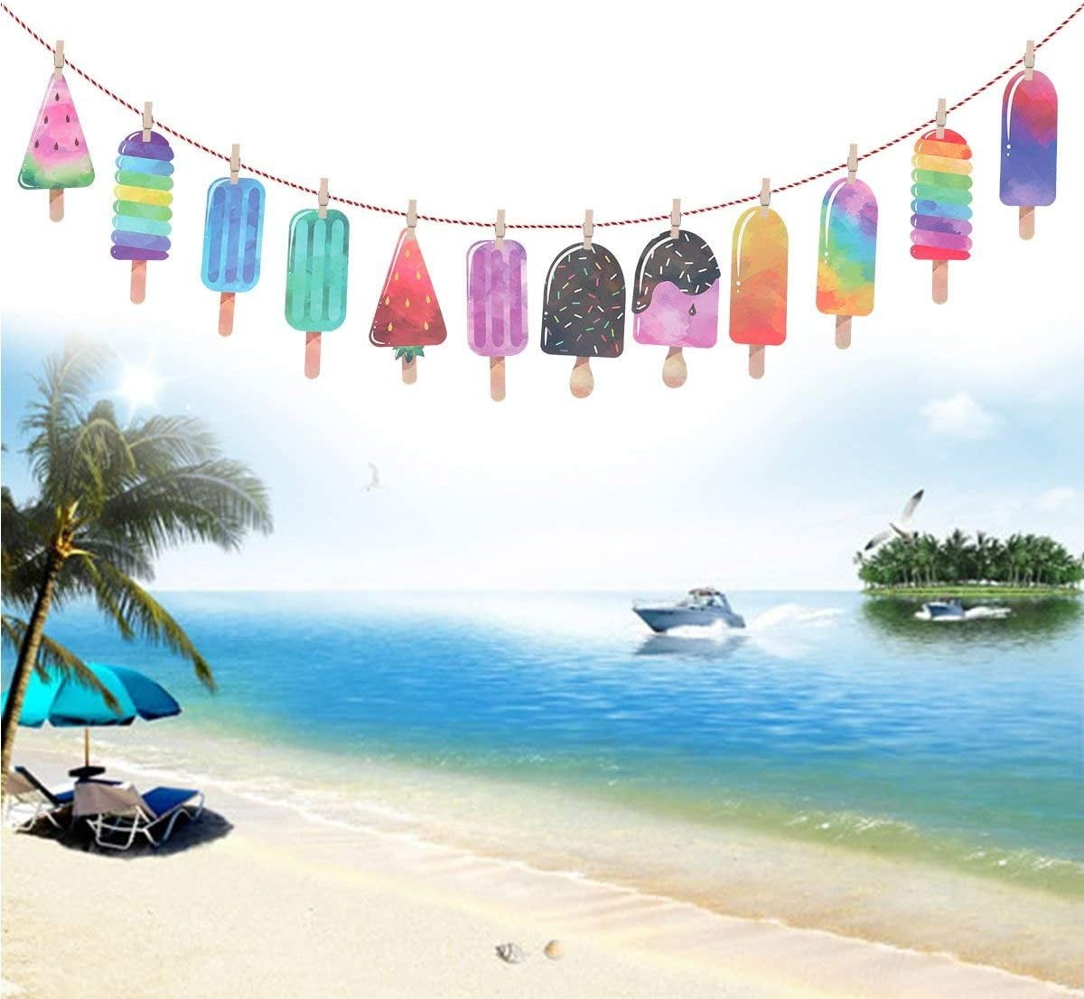 Popsicle Banner Garland,Luau Hawaii Beach Summer Party Backdrop ...