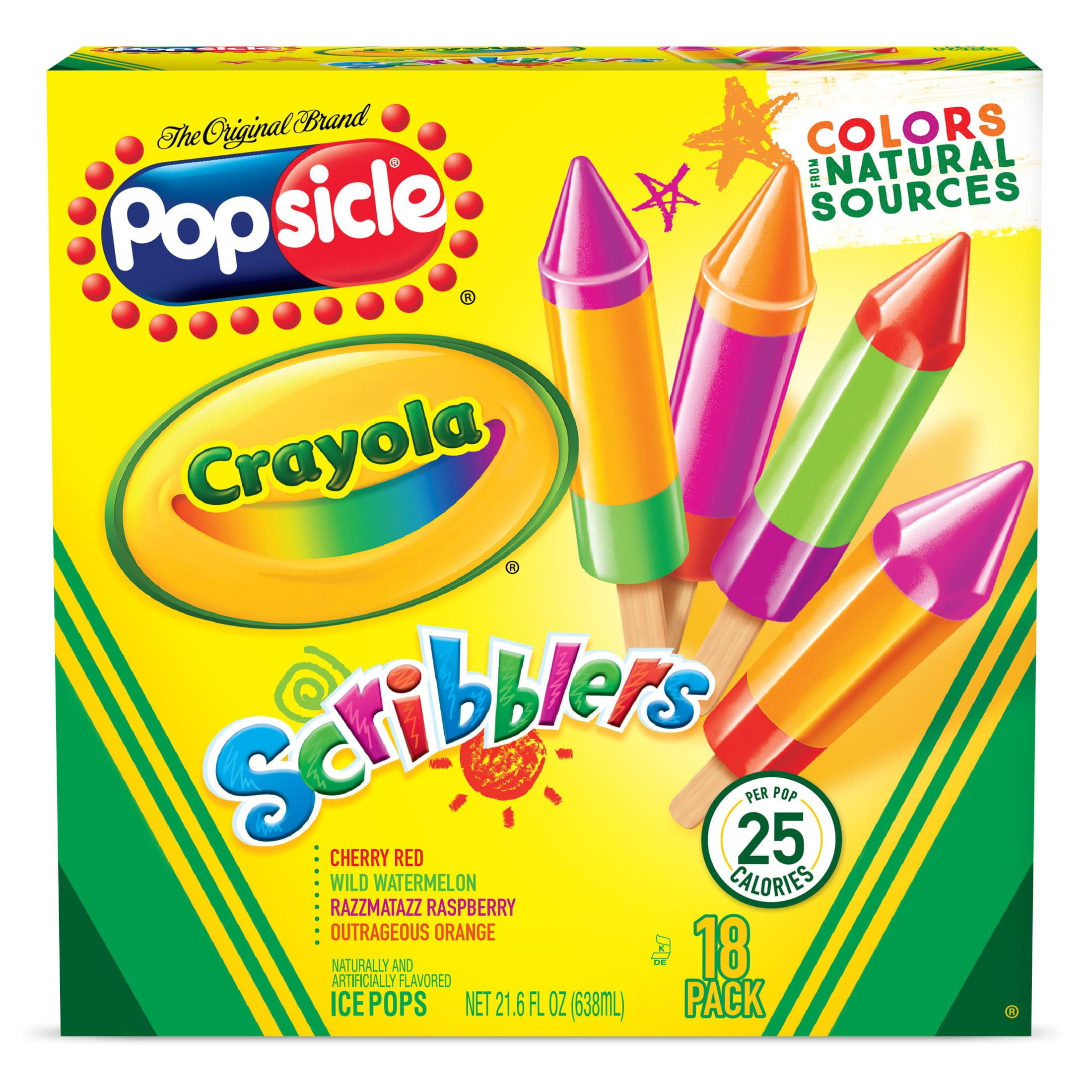 Popsicle Crayola Flavored Scribblers Fruit Popsicles Ice Pops, 1.2 fl oz, 18 Count - Walmart.com