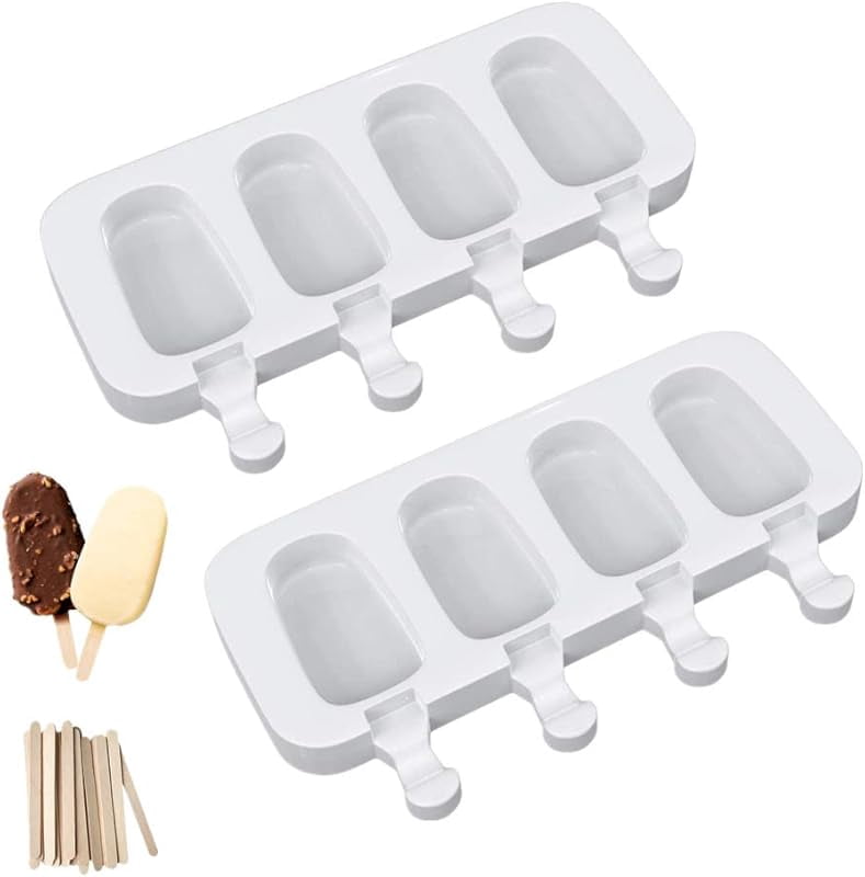 Popsicle Molds Set of 2, Ice Pop Molds Silicone 4 Cavities Ice Cream ...