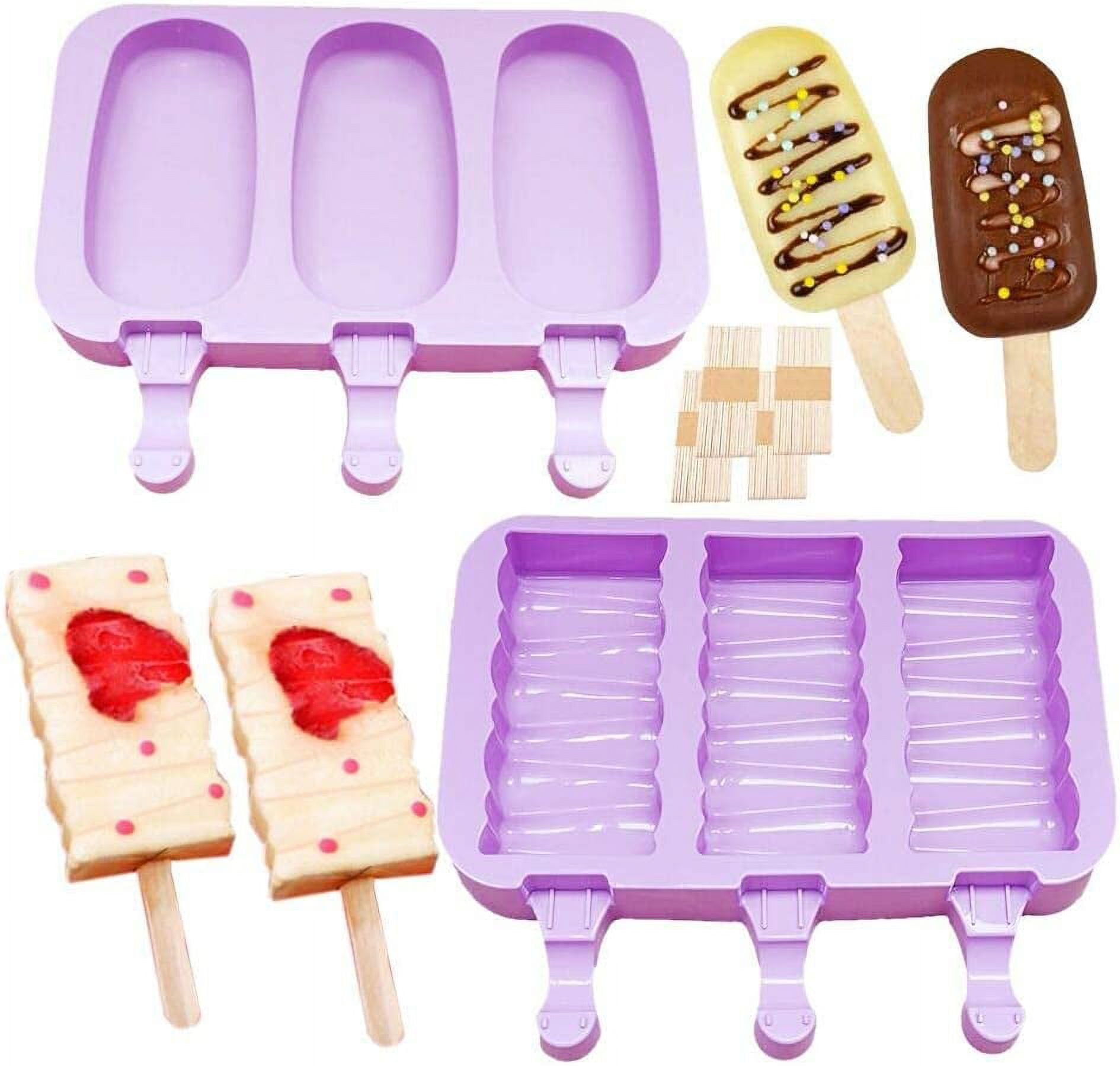 Popsicle mold Set 2, silicone popsicle molds 3 cavity Mold Maker ...