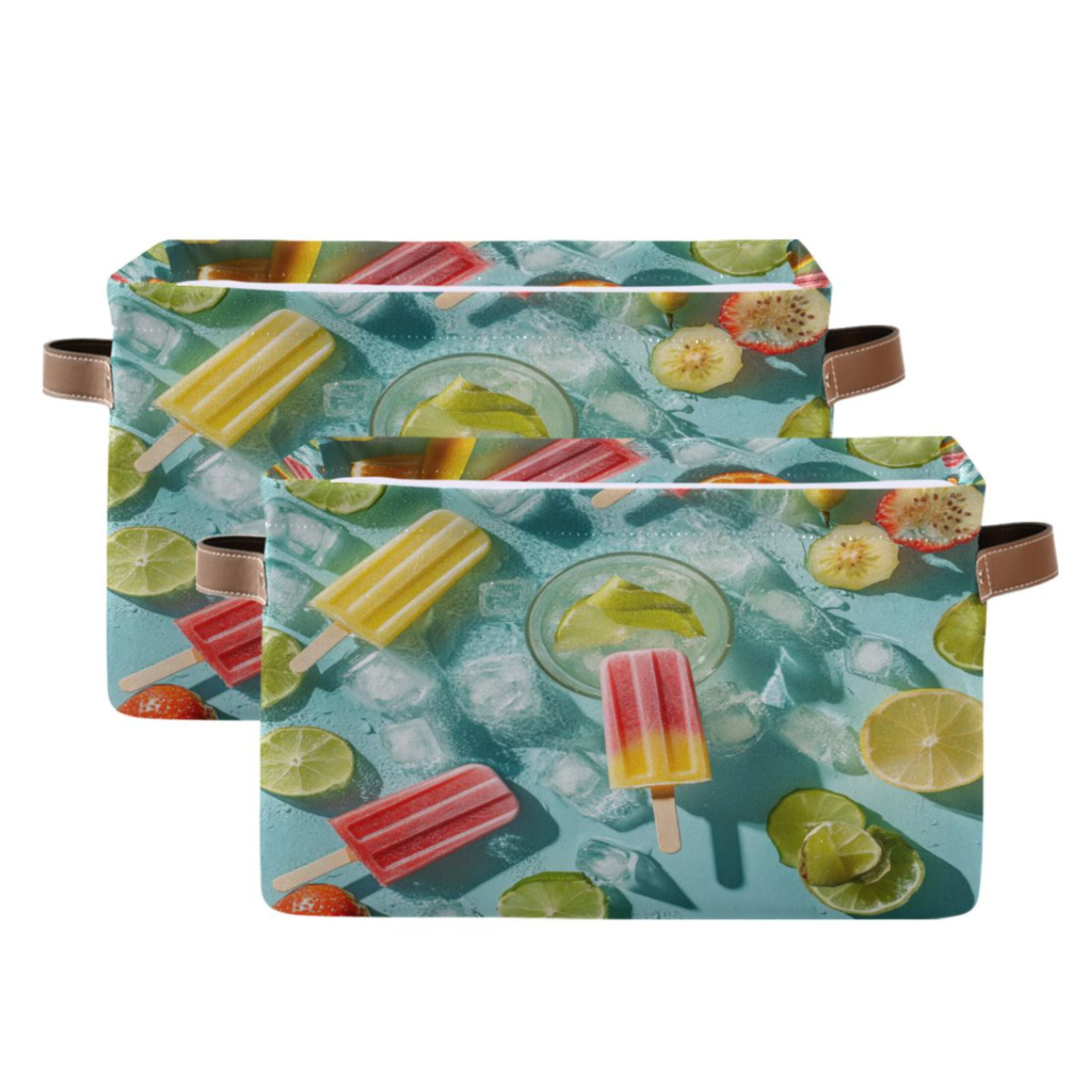 Popsicles and Fruit Slices Foldable Storage Basket,Canvas Fabric ...