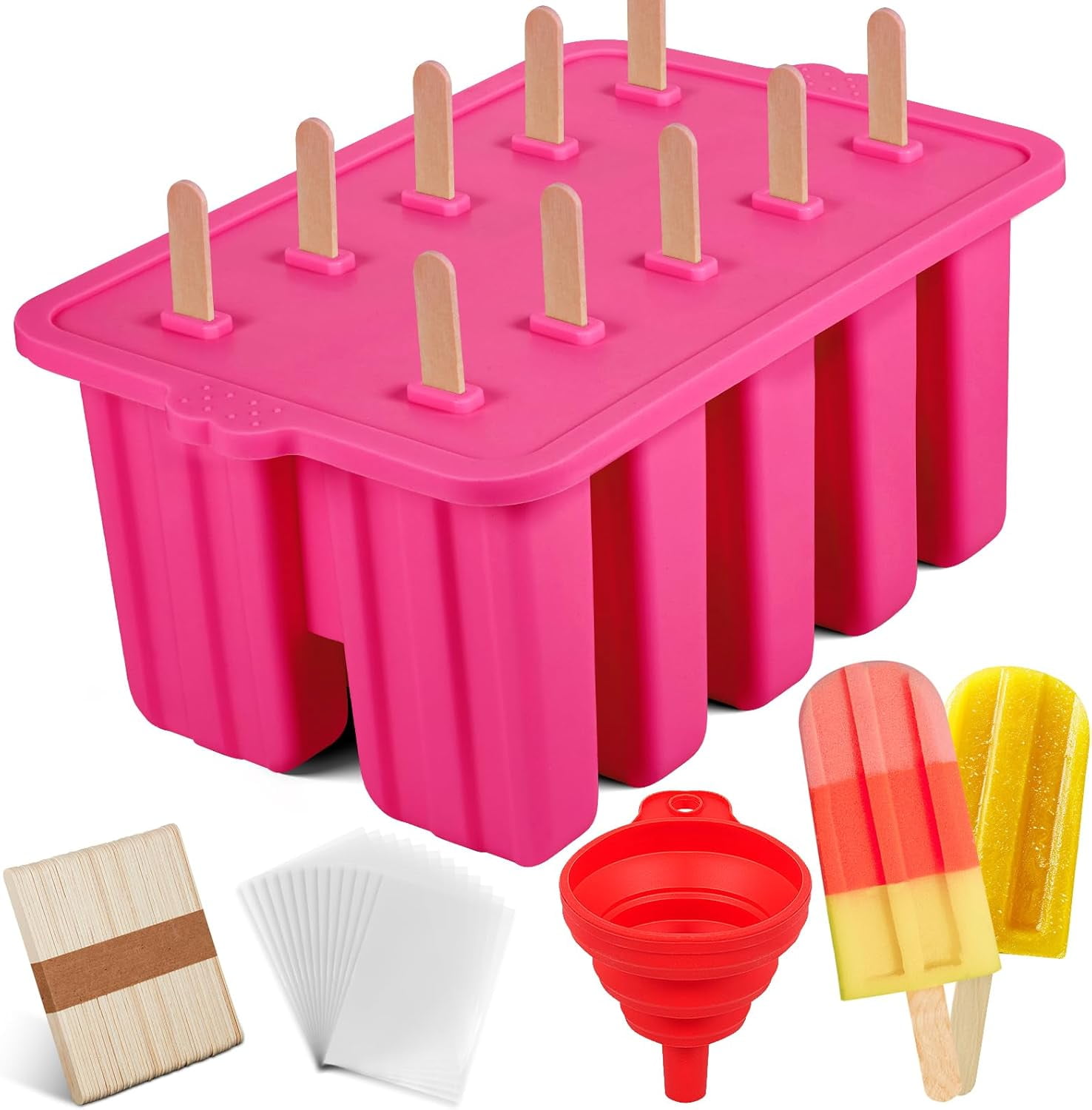 Popsicles Molds,10-Cav Silicone Popsicle Molds for Kid, BPA-Free ...