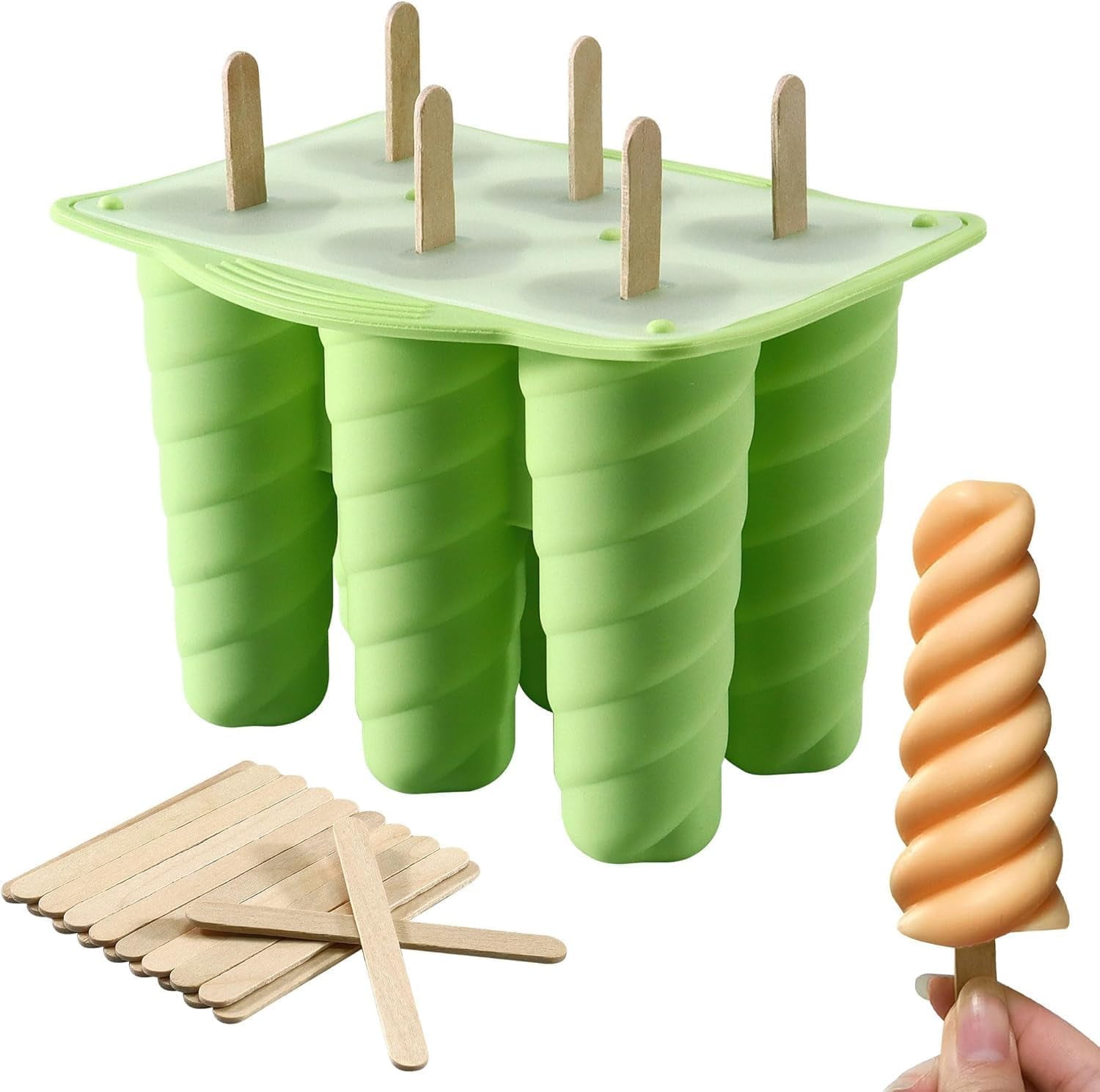 Popsicles Molds, 6 Cavity Ice Pop Mold with 20pcs Wooden Sticks ...