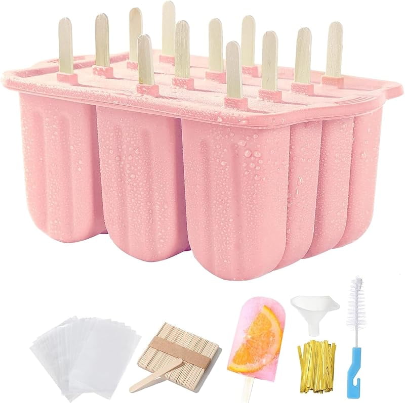 Popsicles Molds Set, 12 Cavity Homemade Maker Ice Pop Mold, Silicone ...