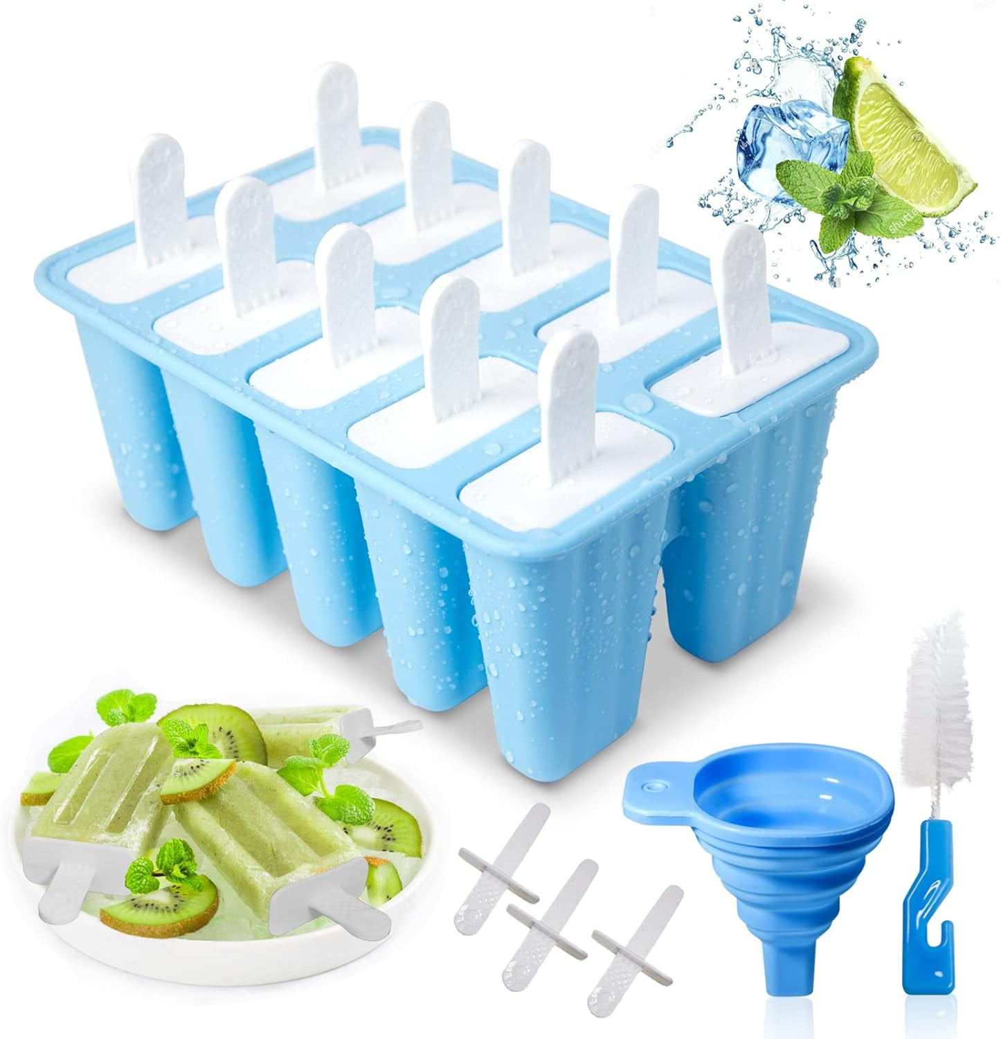 Popsicles Molds, Silicone Popsicle Mould Ice Pop Molds Reusable 10 ...