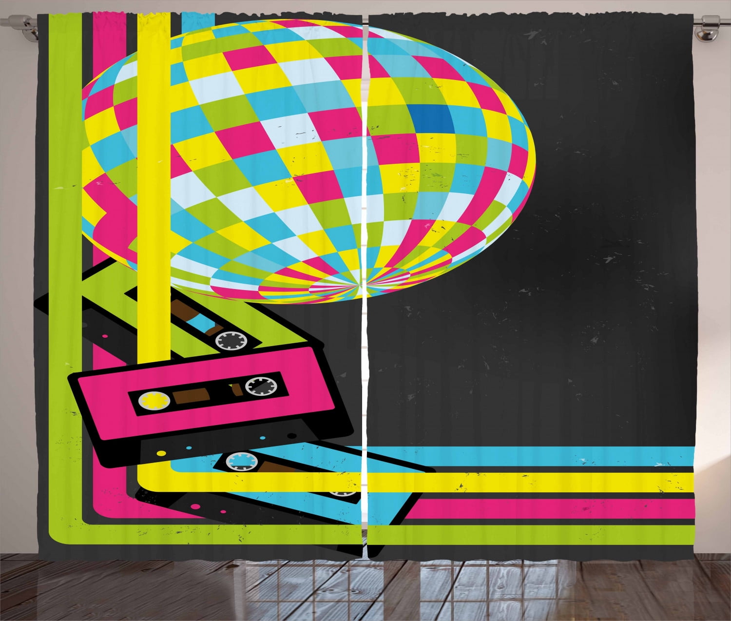 Ambesonne Popstar Party Curtains 2 Panel Set, Retro Disco Ball, 108" x 63", Multicolor - Walmart.com