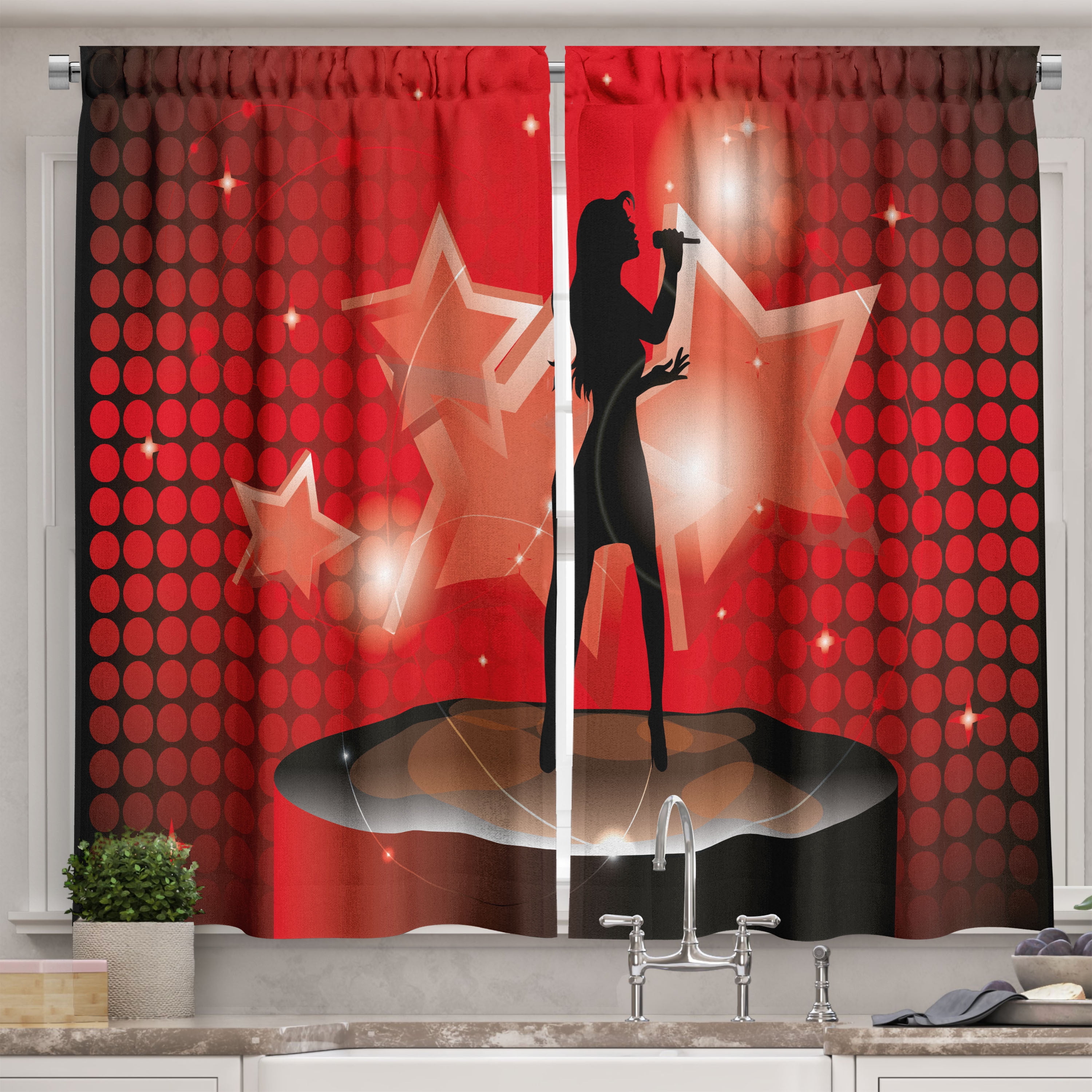 Popstar Party Curtains 2 Panels Set, Young Singer Woman on Stage ...