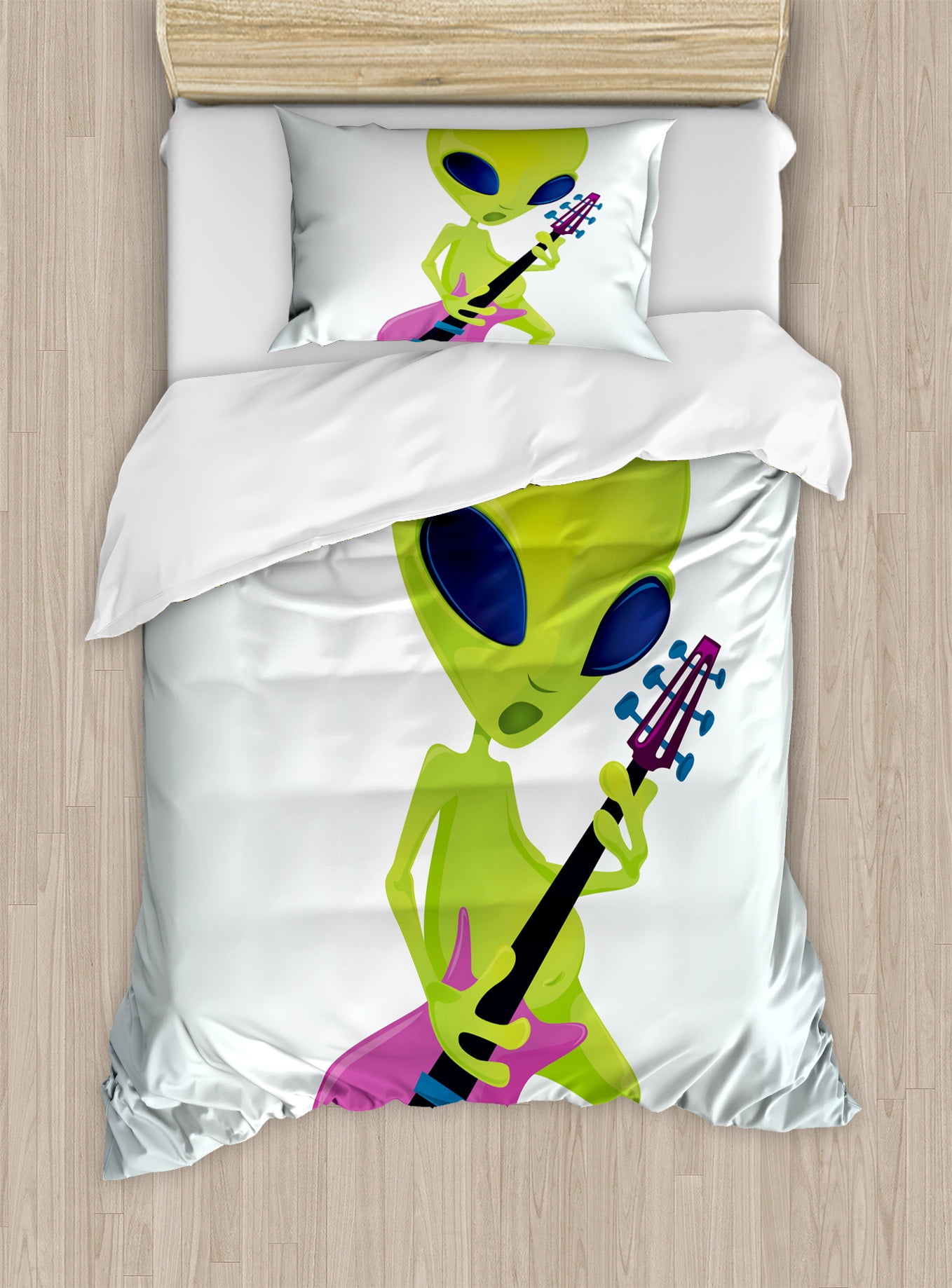 Popstar Party Duvet Cover Set, Cartoon Alien Character Playing Electric ...