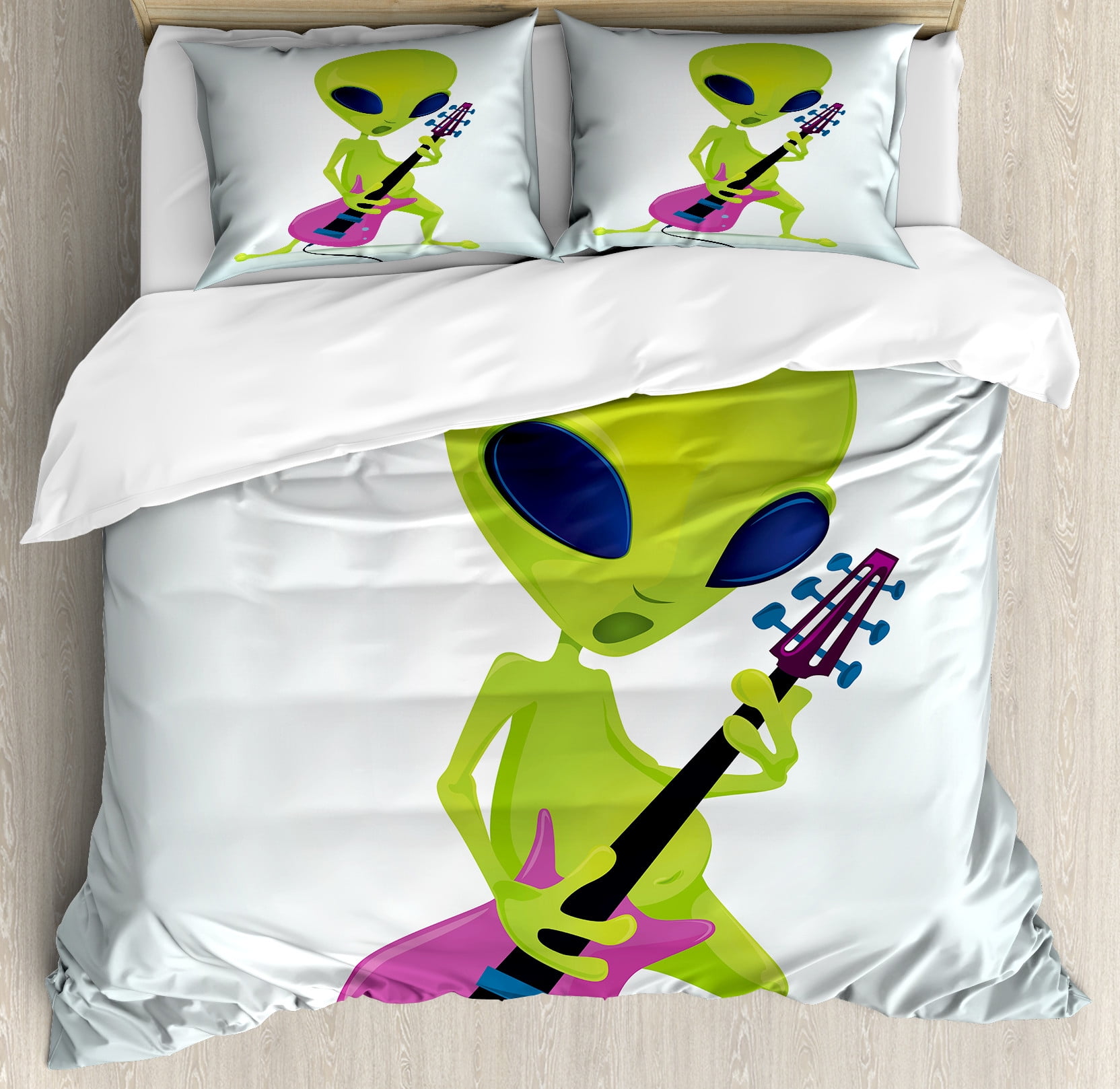 Popstar Party Duvet Cover Set, Cartoon Alien Character Playing Electric ...