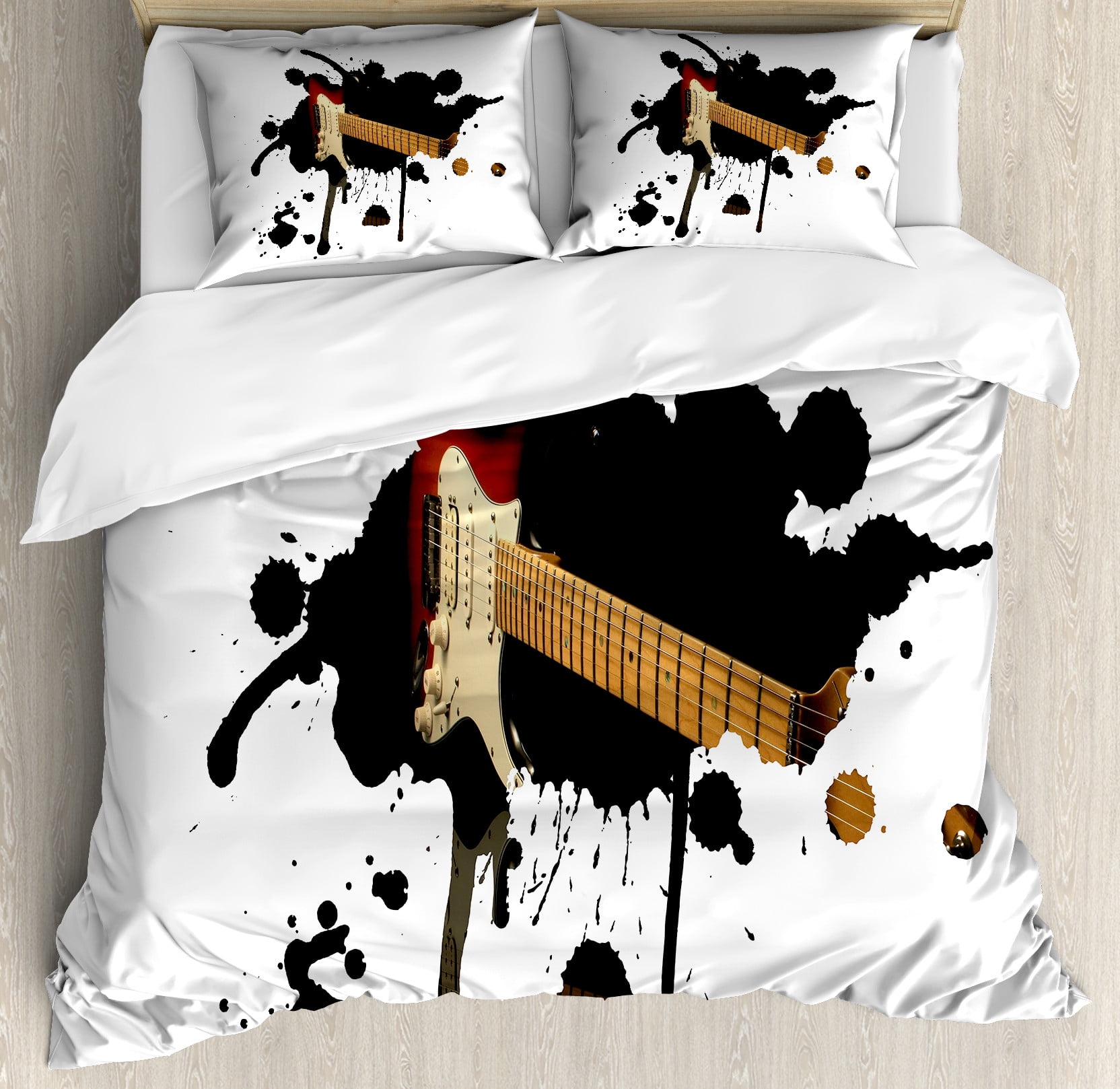 Popstar Party Duvet Cover Set, Electric Guitar Fretboard on Black ...