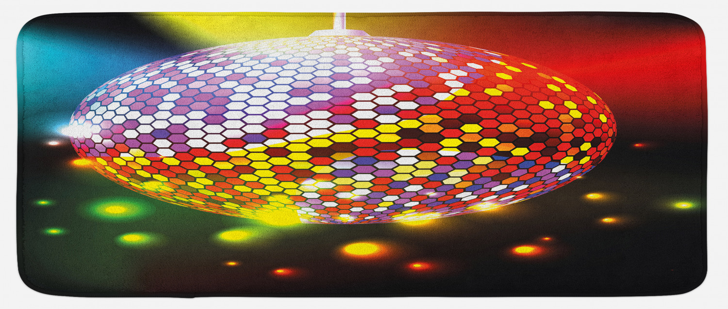 Popstar Party Kitchen Mat, Vibrant Colorful Disco Ball Nightclub ...