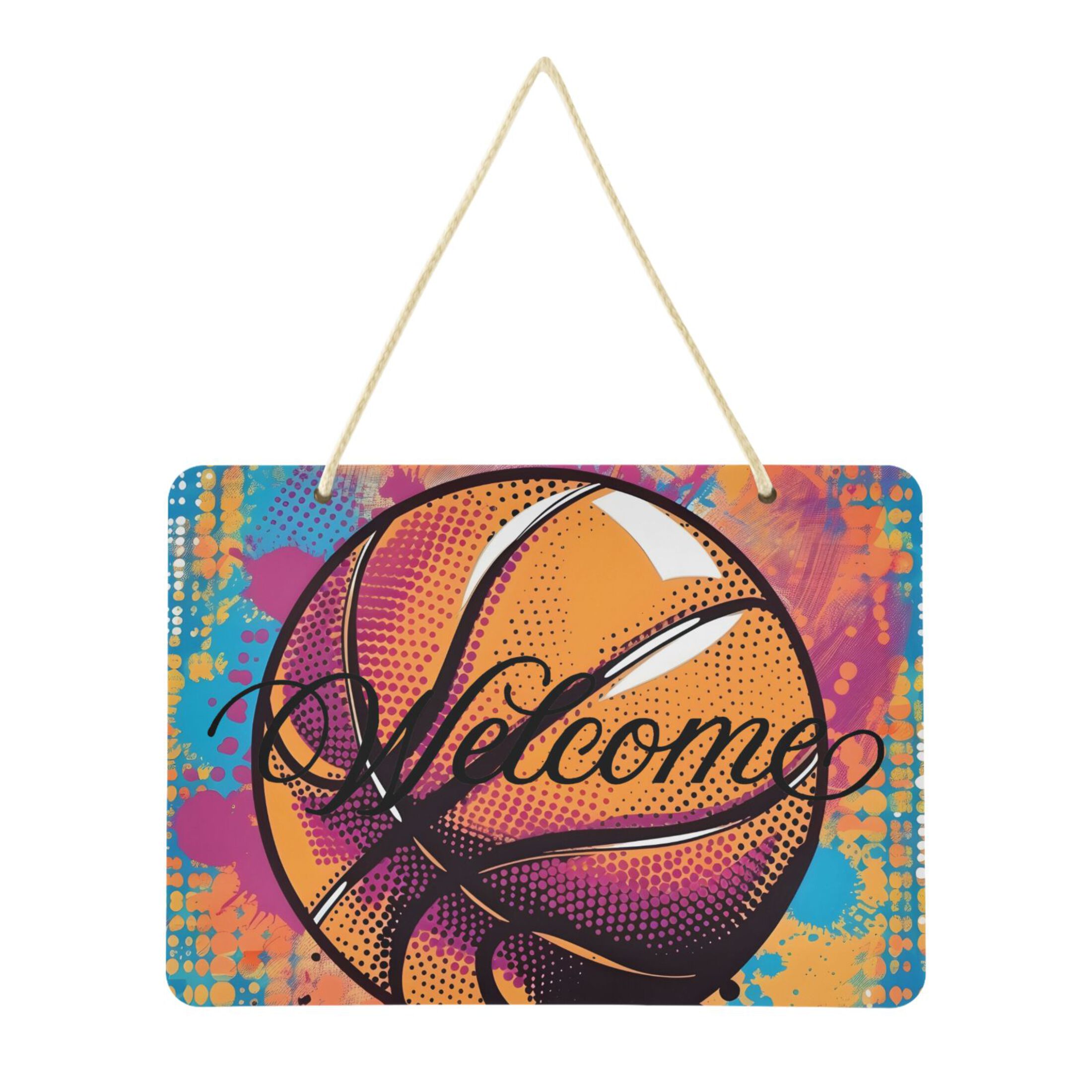 Popular Basketball Welcome Sign Front Door PVC 14x10 inch Hanger Hello ...