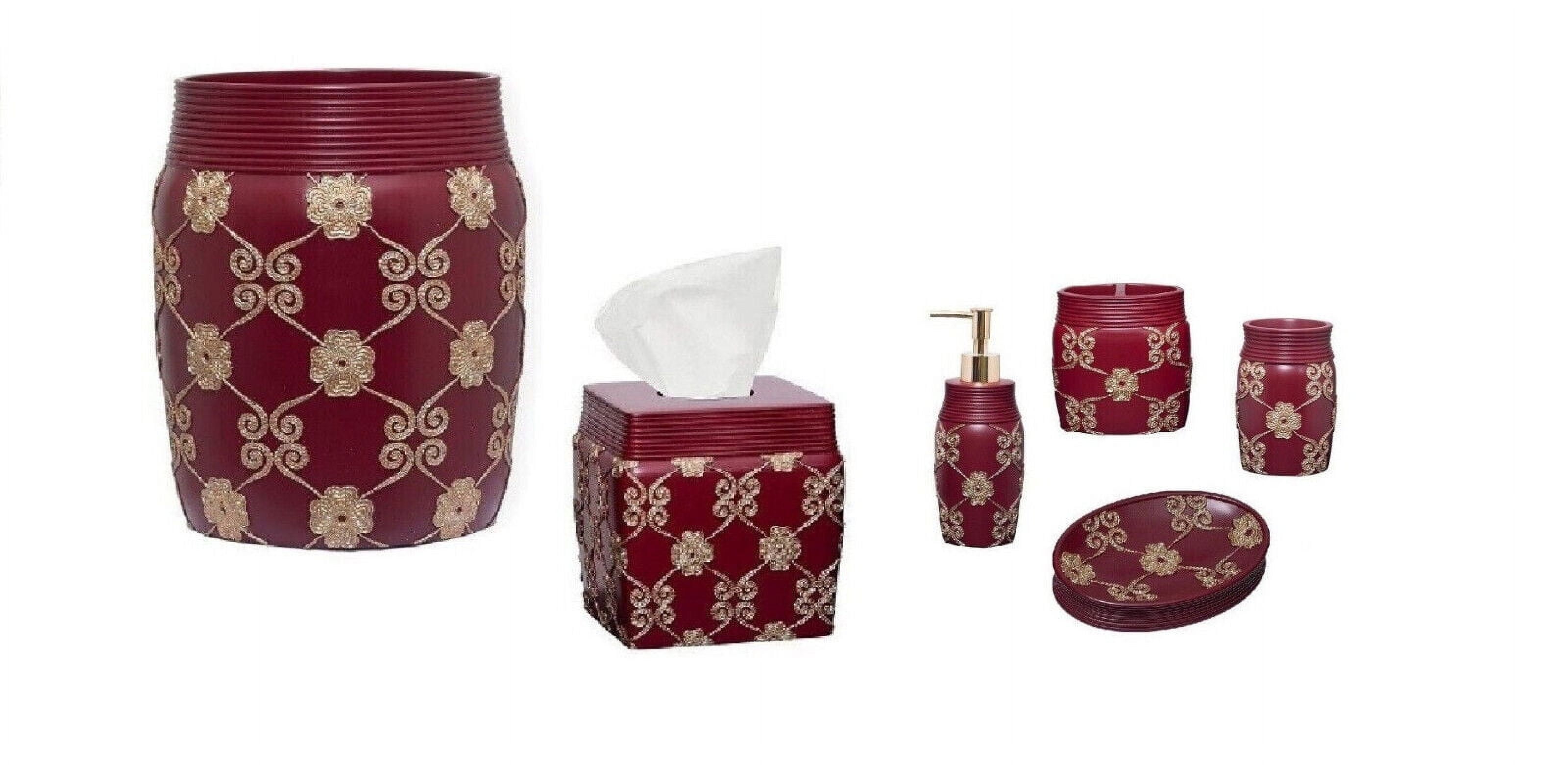 Popular Bath 6 Piece Resin Basket and Bath Accessory Set, Burgundy and ...