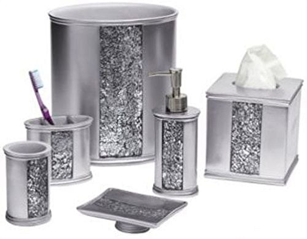 Popular Bath Sinatra Silver Bathroom Accessory Set, 6 Piece Resin with ...