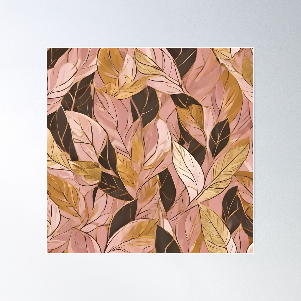 Popular Blush Pink Gold Boho Leaves Collection Poster Wall Art, Modern ...