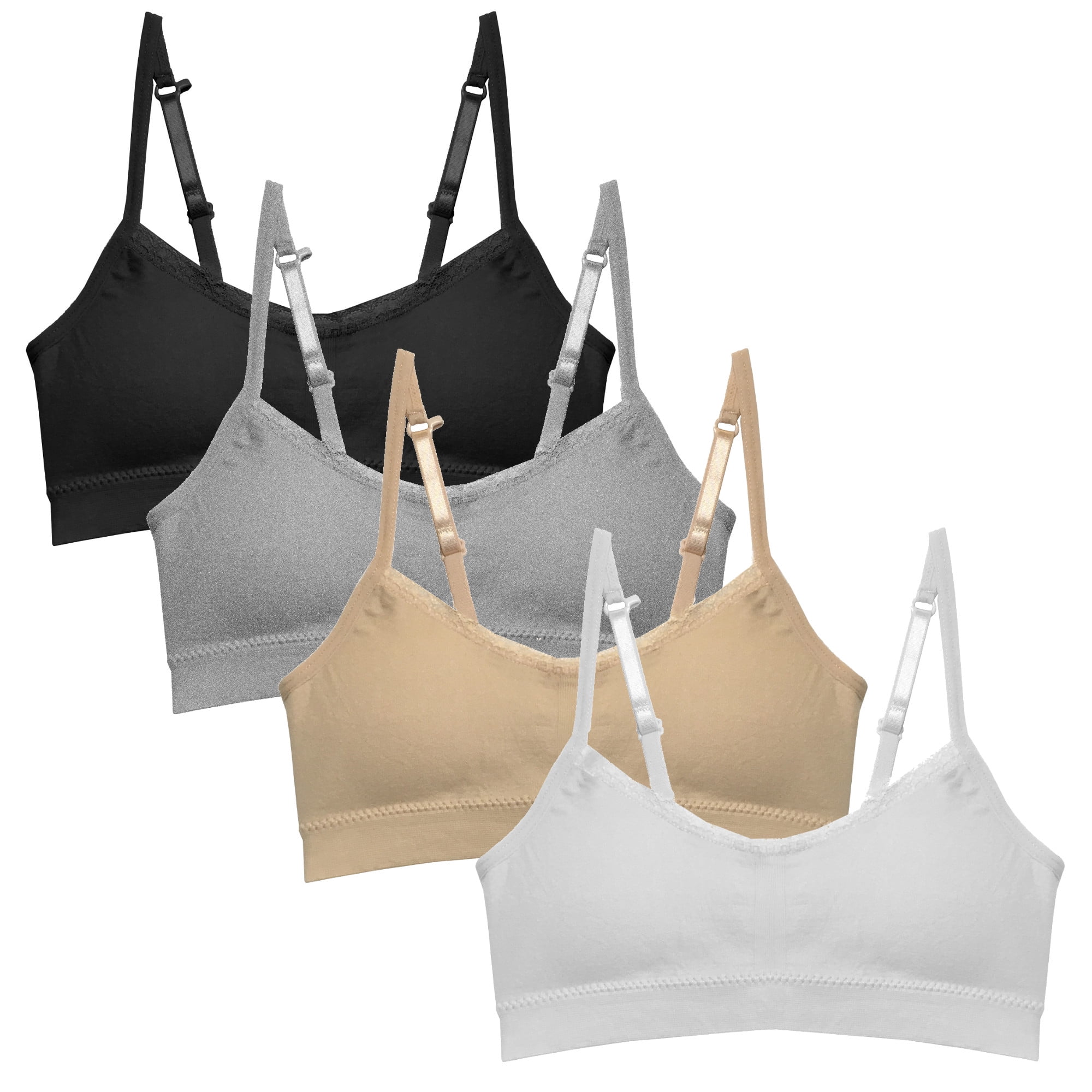 Popular Girls Seamless Cami Bra, 4 Pack, Removable Padding, Adjustable ...
