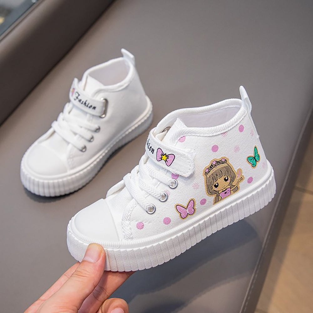 Popular Girls Princess Canvas Shoes Casual High-top Flats Walking Shoes ...