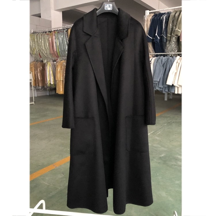 Popular High End Water Ripple Double-Sided Wool Coat Women Long ...