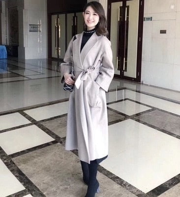 Popular High End Water Ripple Double-Sided Wool Coat Women Long ...