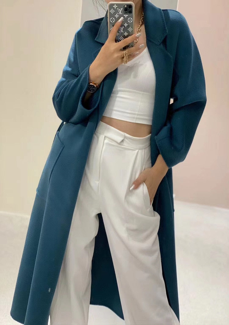 Popular High End Water Ripple Double-Sided Wool Coat Women Long ...