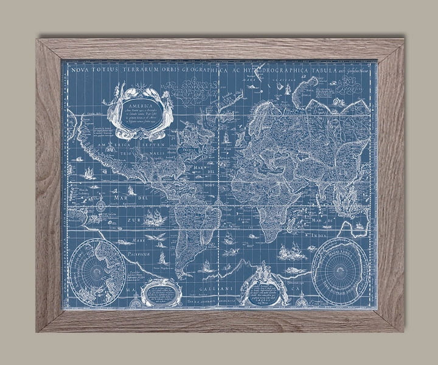 Popular Historical Blueprint of a World Map; One 14x11in Distressed ...